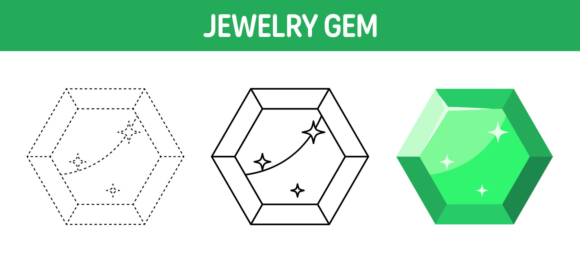 Gem tracing and coloring worksheet for kids 14370944 Vector Art at Vecteezy