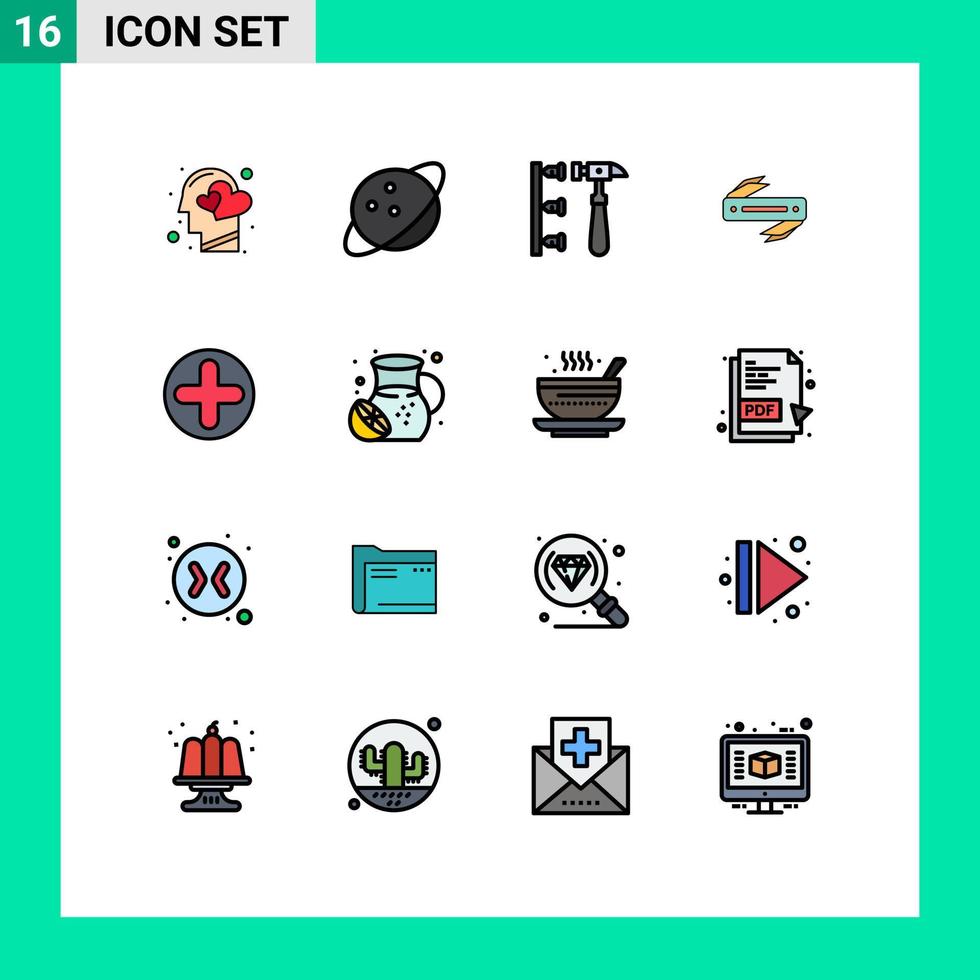 16 Universal Flat Color Filled Lines Set For Web And Mobile Applications Sign Blade Screw Sharp