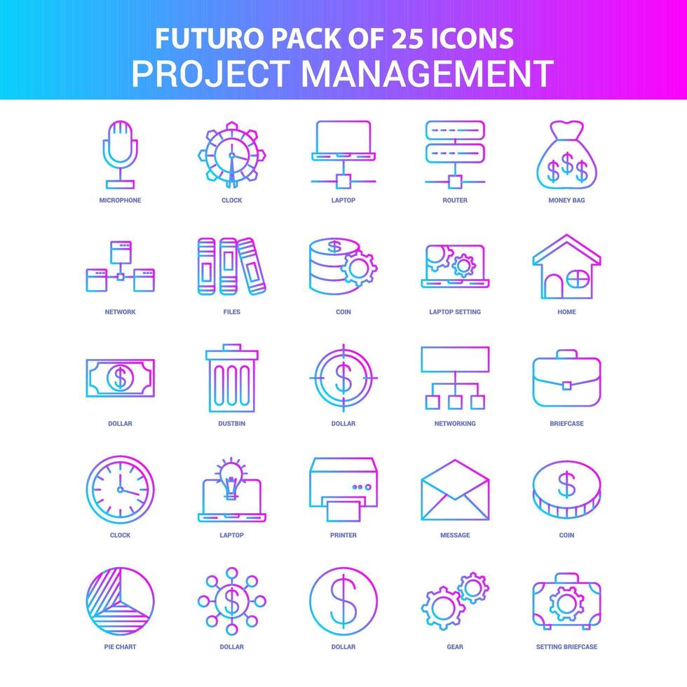 25 Blue and Pink Futuro Project Management Icon Pack 14373516 Vector ...