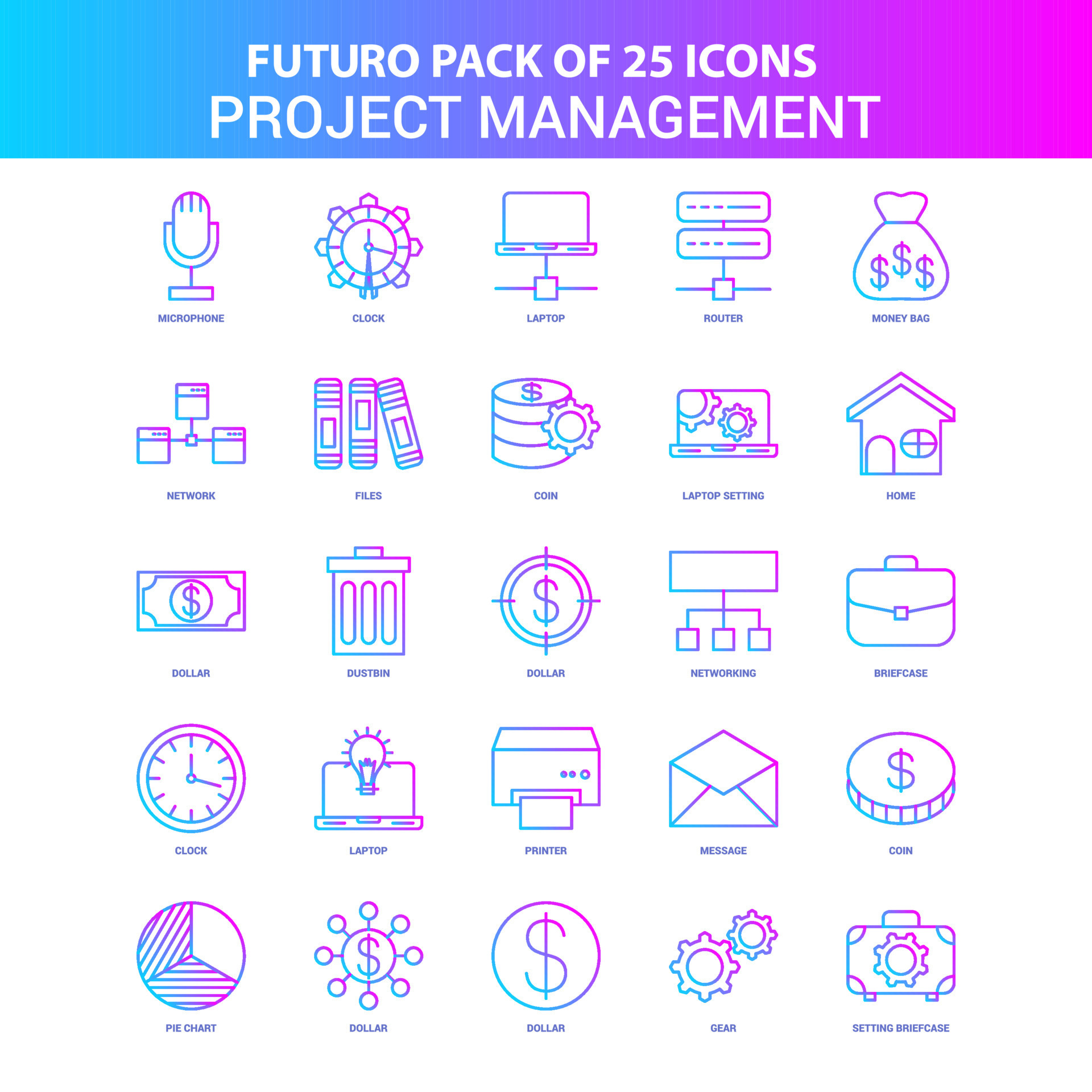 25 Blue and Pink Futuro Project Management Icon Pack 14373516 Vector ...