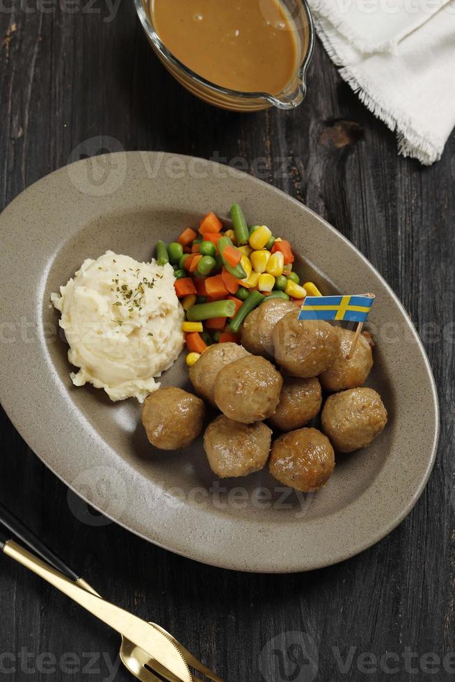 Swedish Traditional Meatballs with Boiled Vegetable. Mashed Potatoes ...