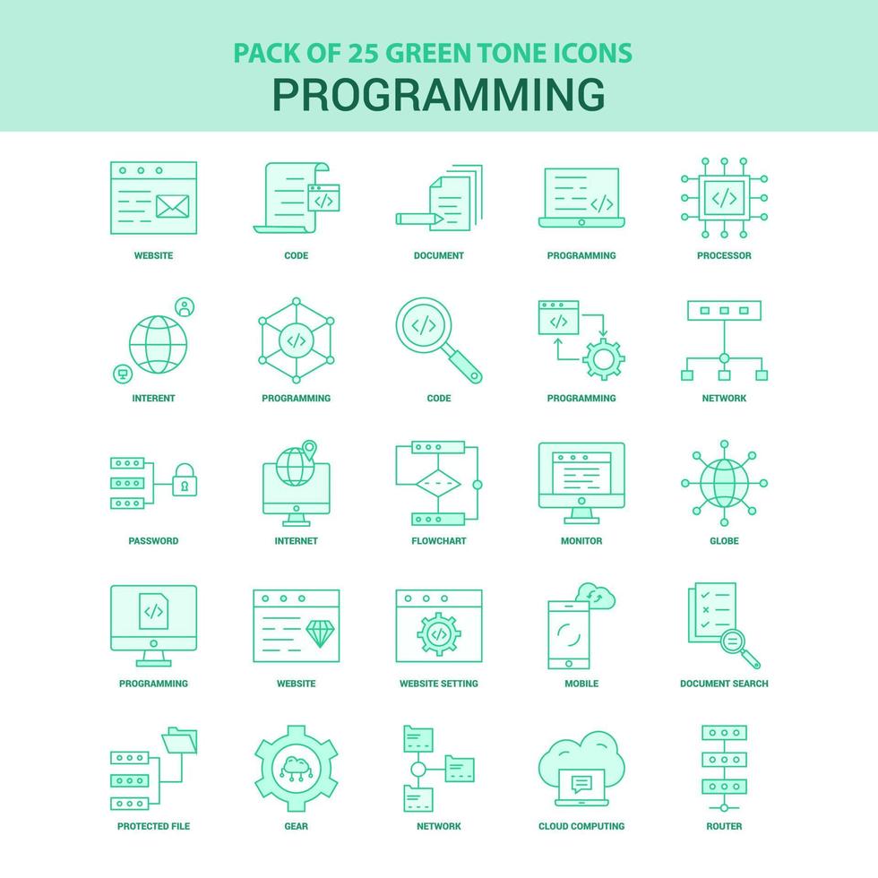 25 Green Programming Icon Set 14379044 Vector Art At Vecteezy