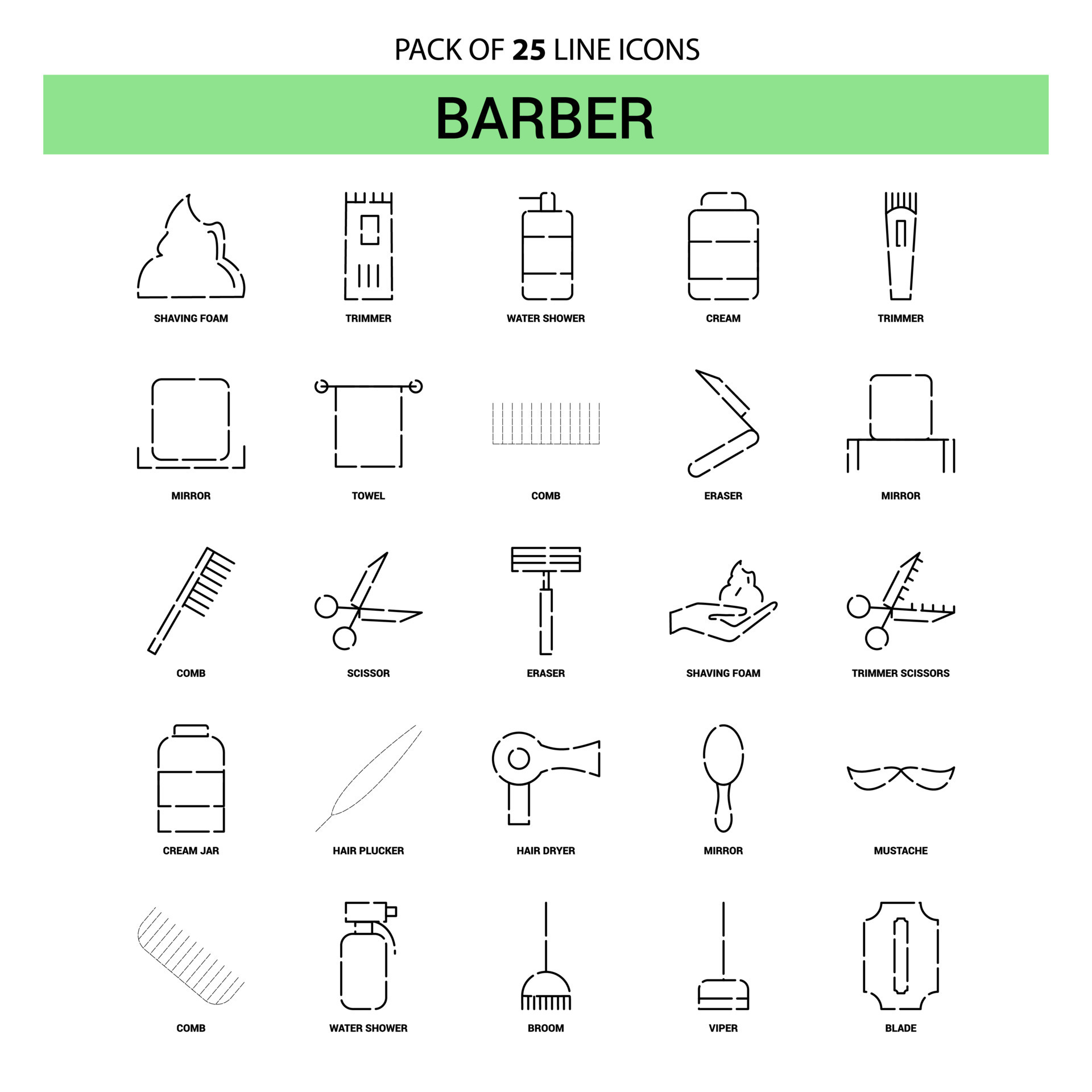 Barber Line Icon Set 25 Dashed Outline Style 14379110 Vector Art At Vecteezy
