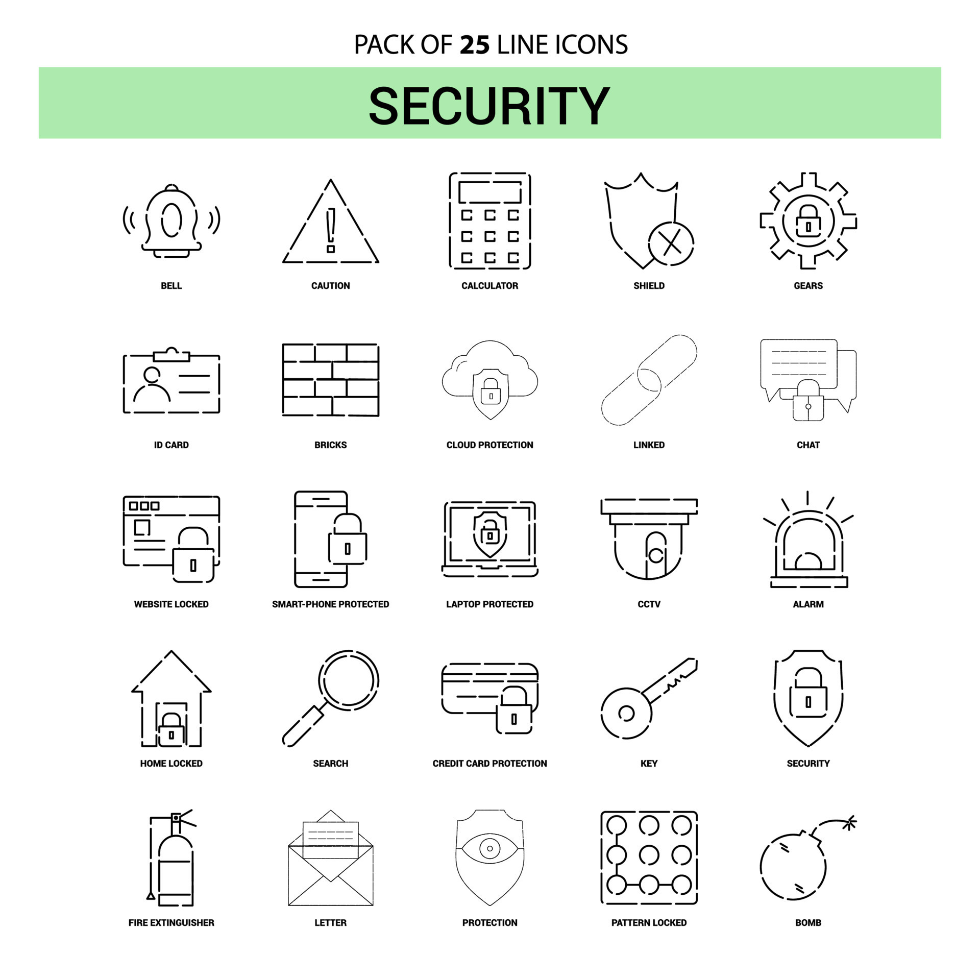 Security Line Icon Set 25 Dashed Outline Style 14379231 Vector Art At Vecteezy