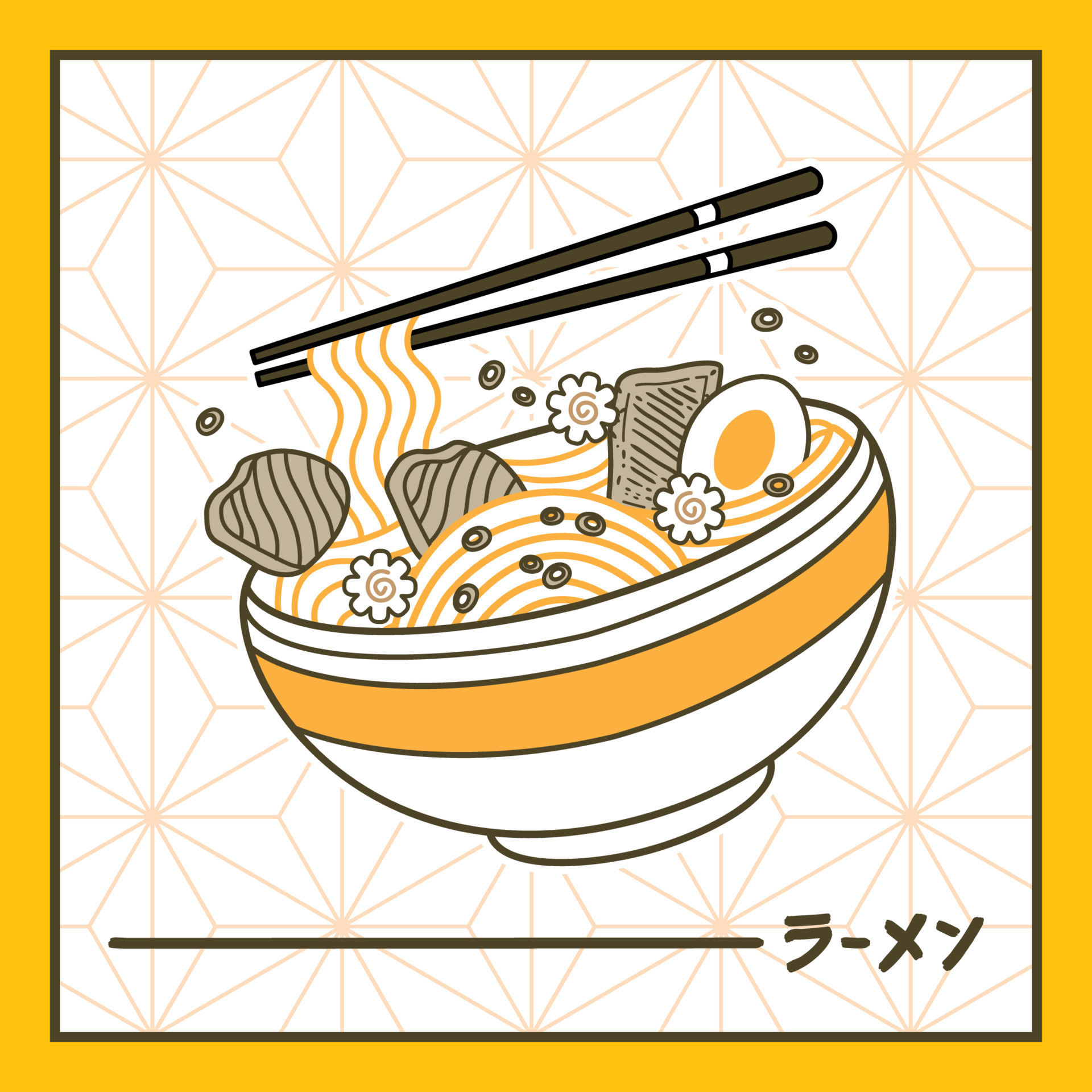 Ramen Noodles Vector Illustration On Bowl And Chopstick With Vintage