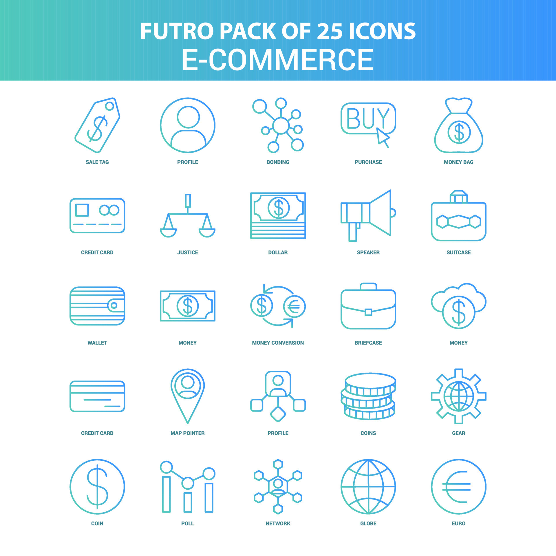 25 Green and Blue Futuro ECommerce Icon Pack 14379815 Vector Art at ...