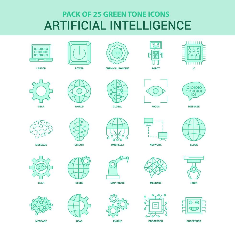 25 Green Artificial Intelligence Icon set 14381017 Vector Art at Vecteezy