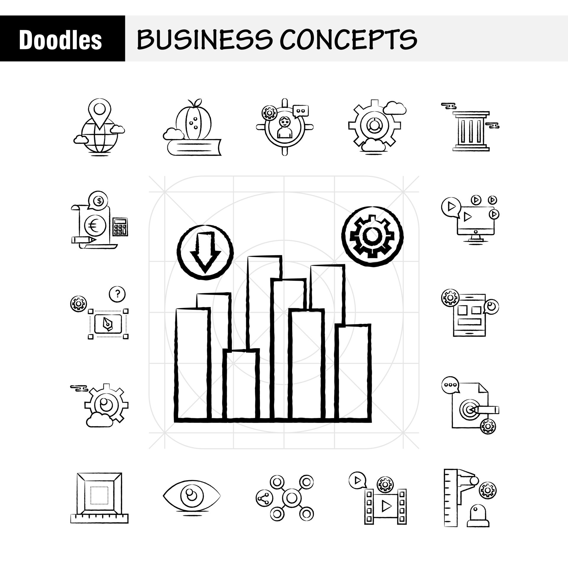 Business Concepts Hand Drawn Icons Set For Infographics Mobile Uxui Kit And Print Design Include