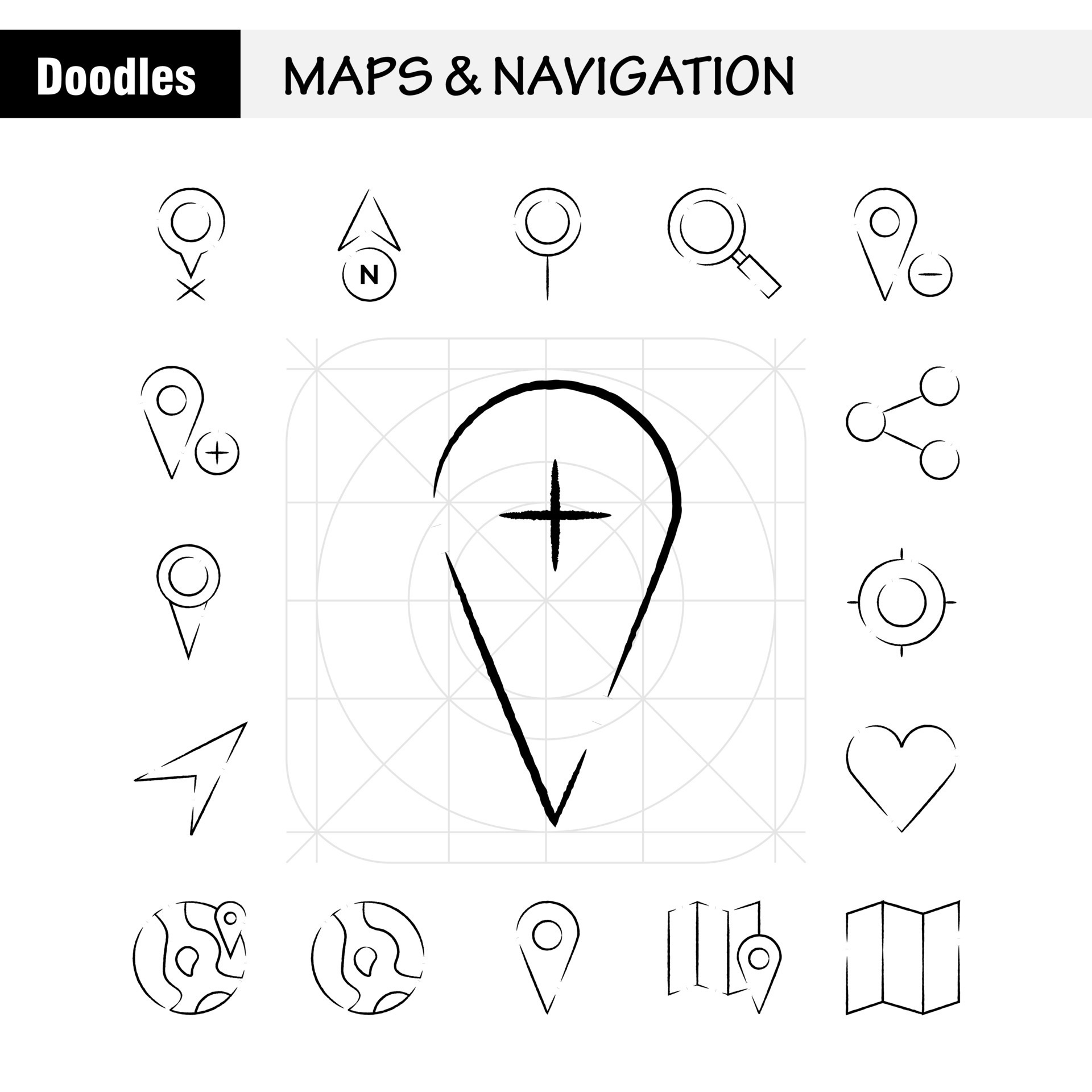 Maps And Navigation Hand Drawn Icon Pack For Designers And Developers