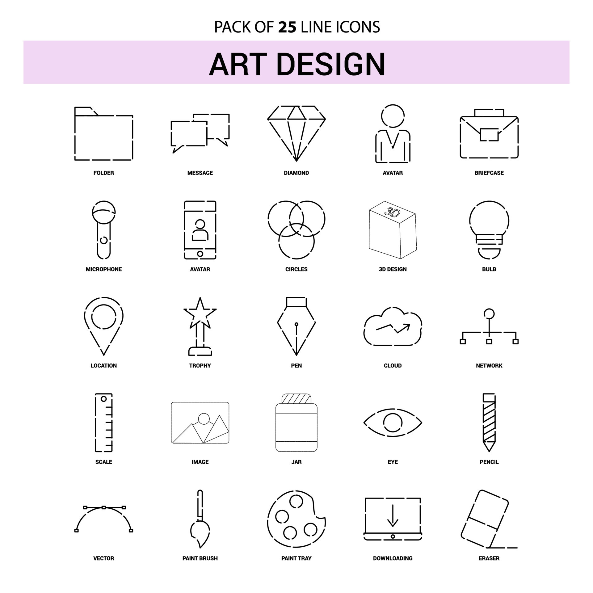 Art And Design Line Icon Set 25 Dashed Outline Style 14387966 Vector Art At Vecteezy