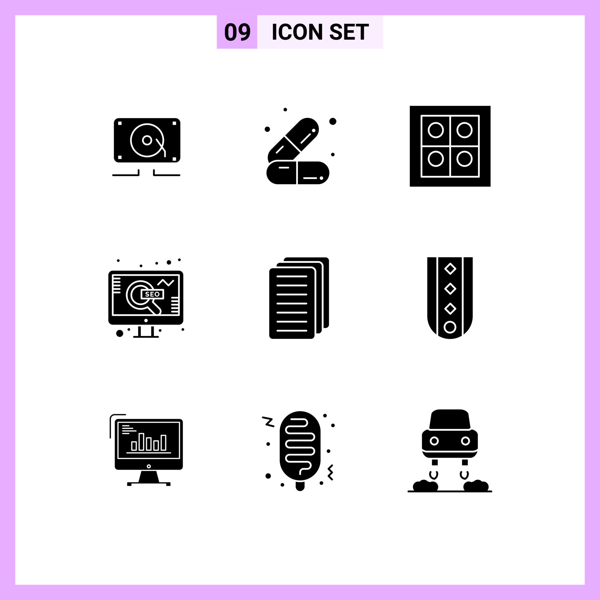 Set Of 9 Modern Ui Icons Symbols Signs For File Business Gas Search Seo Editable Vector Design