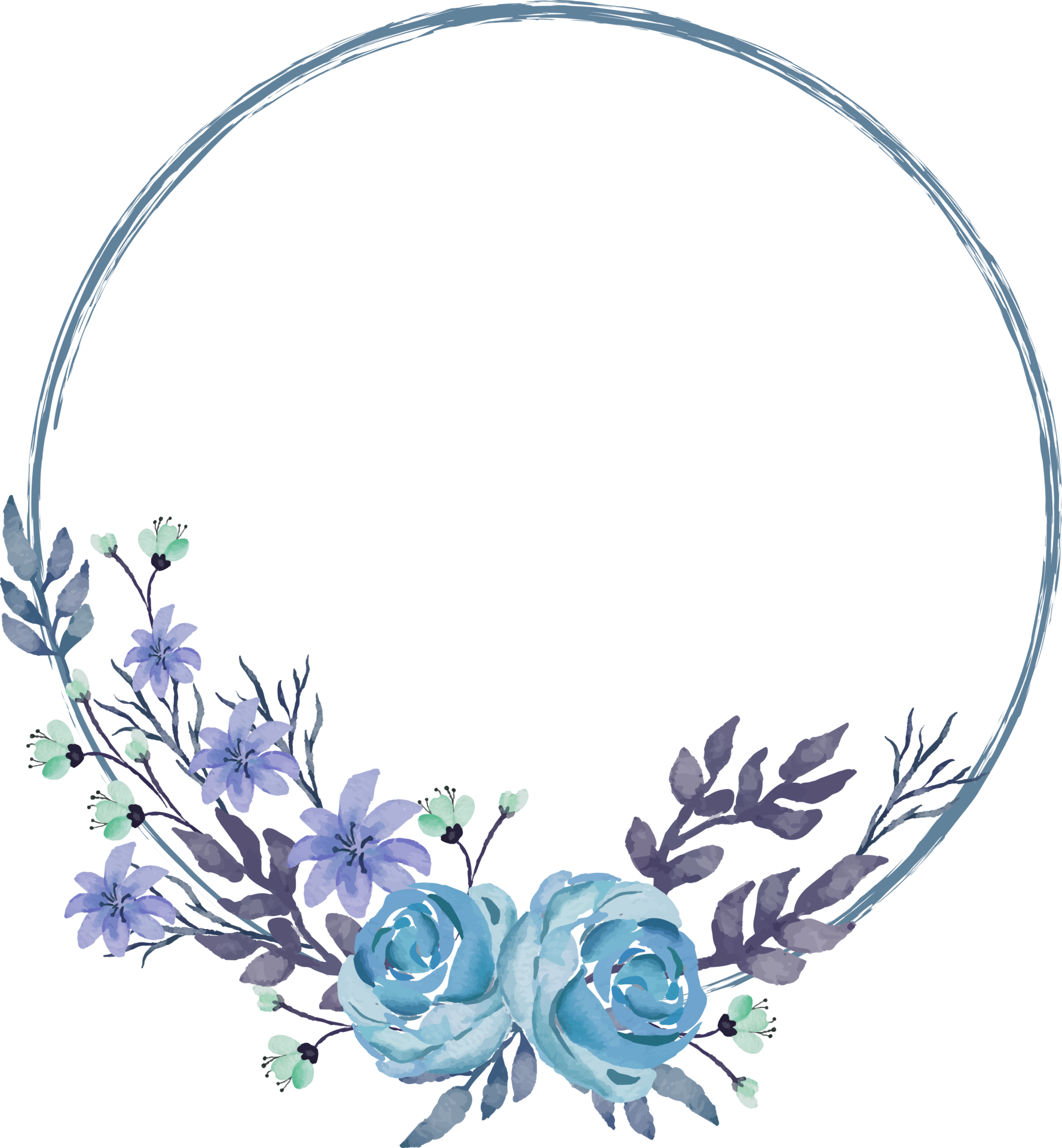 beautiful flower wreath with purple and blue flowers and leaves watercolor illustration 14390205 PNG