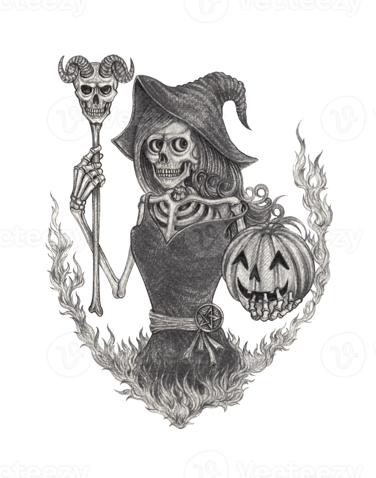 Art Fantasy Witch Skull Hand Drawing On Paper 14391244 Png