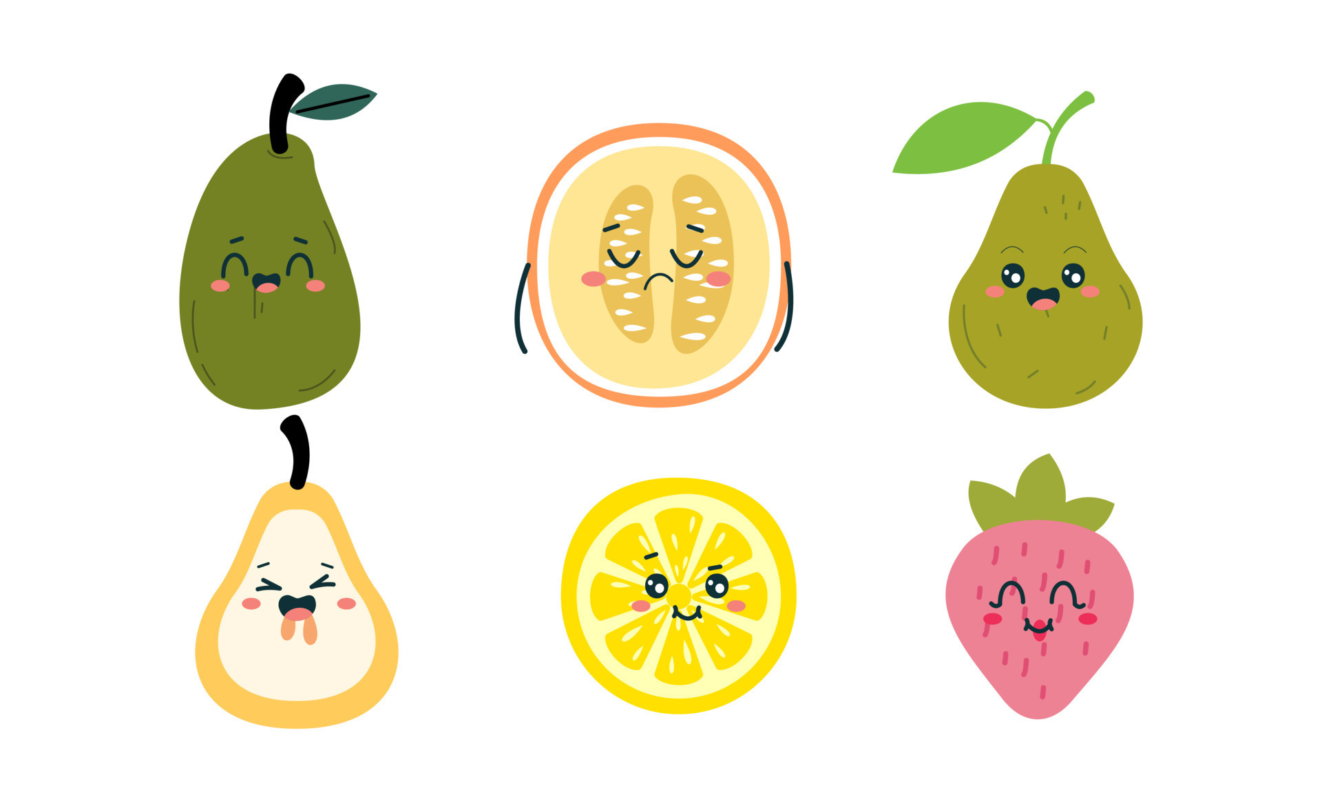 Cute fruits funny characters icon vector 14392094 Vector Art at Vecteezy