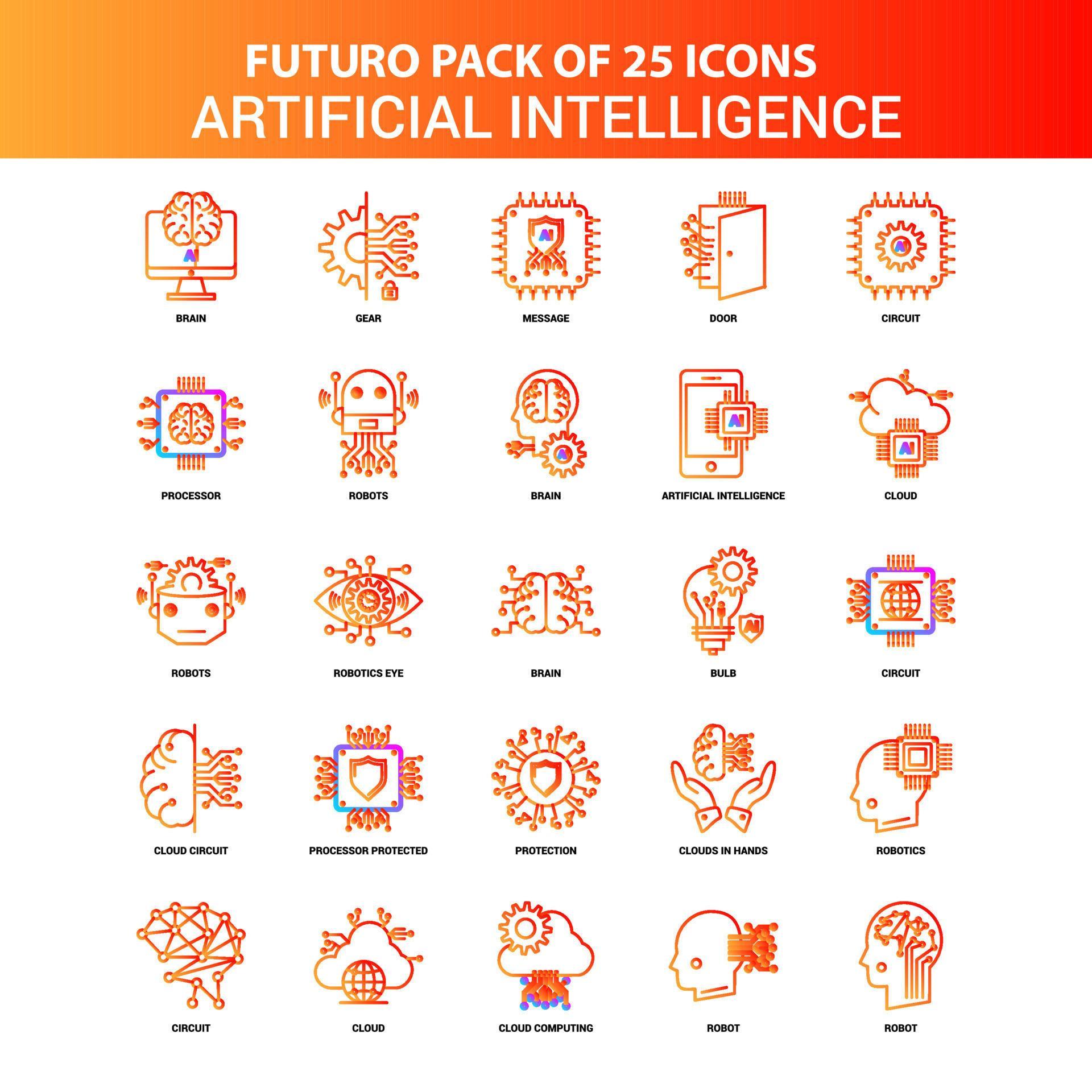 Orange Futuro 25 Artificial Intelligence Icon Set 14392225 Vector Art at Vecteezy