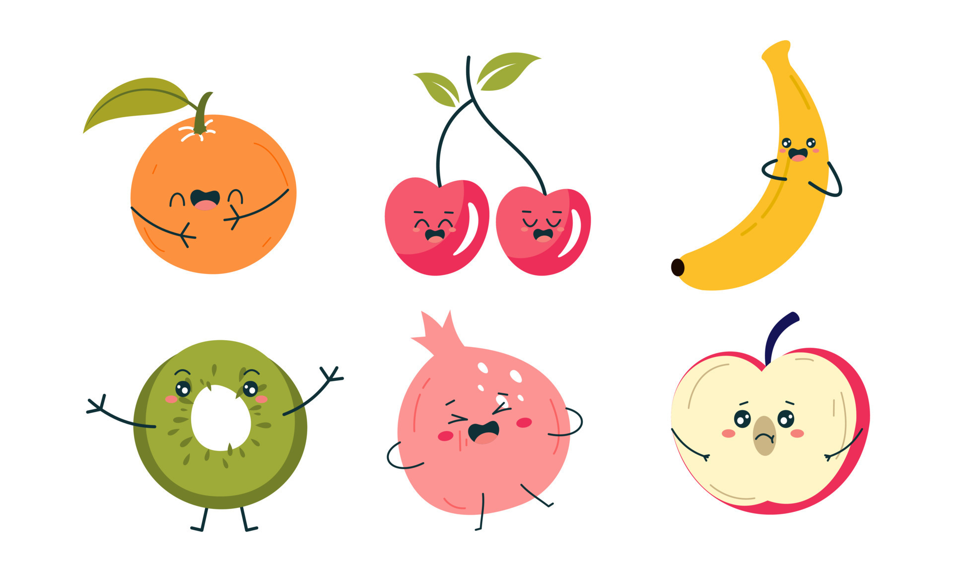 Cute fruits funny characters icon vector 14392553 Vector Art at Vecteezy