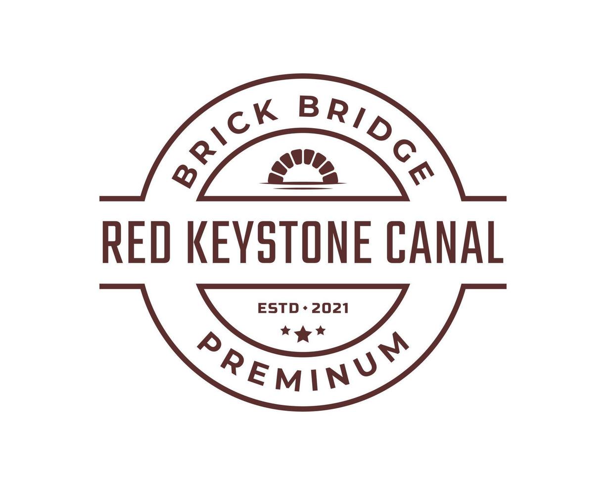 Vintage Retro Badge Emblem Keystone Canal Waterway Brick Bridge With River Creek Wave Logo
