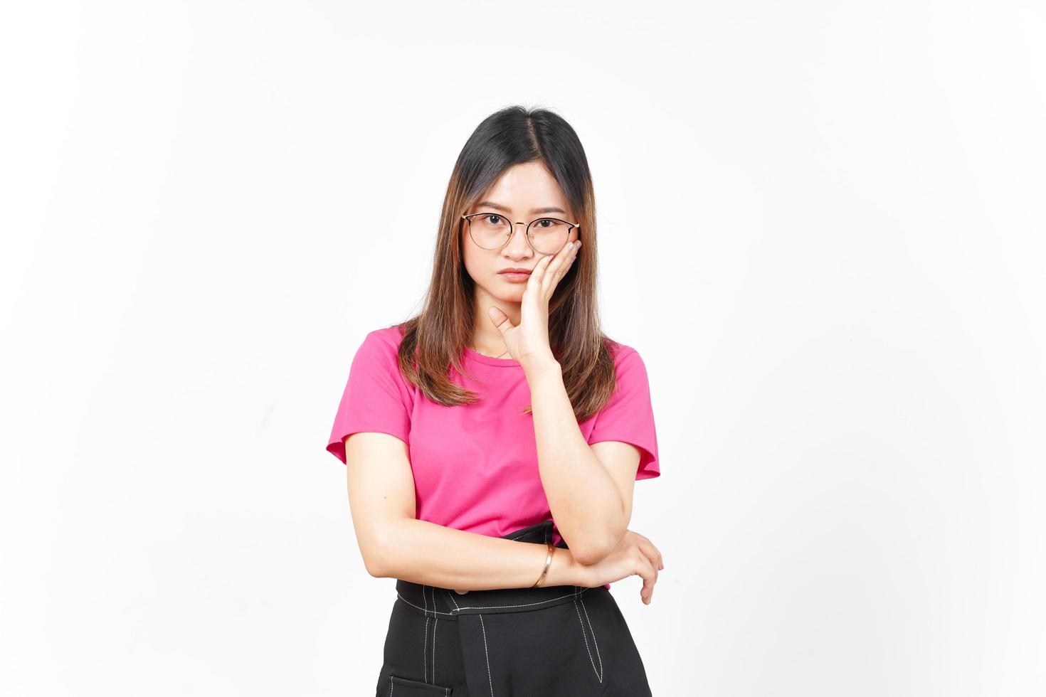 Boring Gesture of Beautiful Asian Woman Isolated On White Background ...