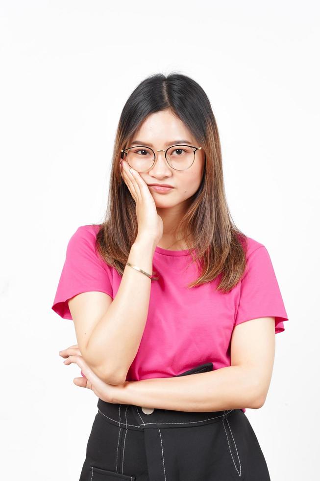 Boring Gesture of Beautiful Asian Woman Isolated On White Background ...