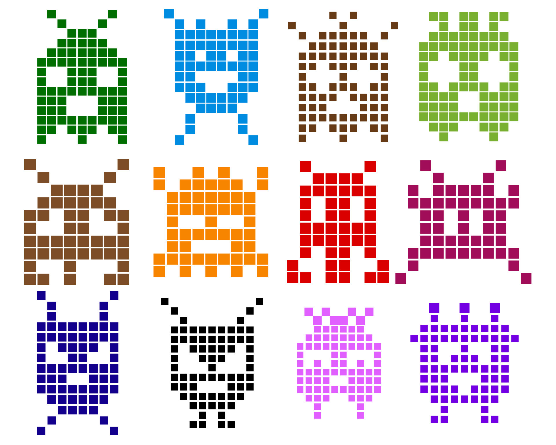 are different figures of of pixels of different colors on a white ...