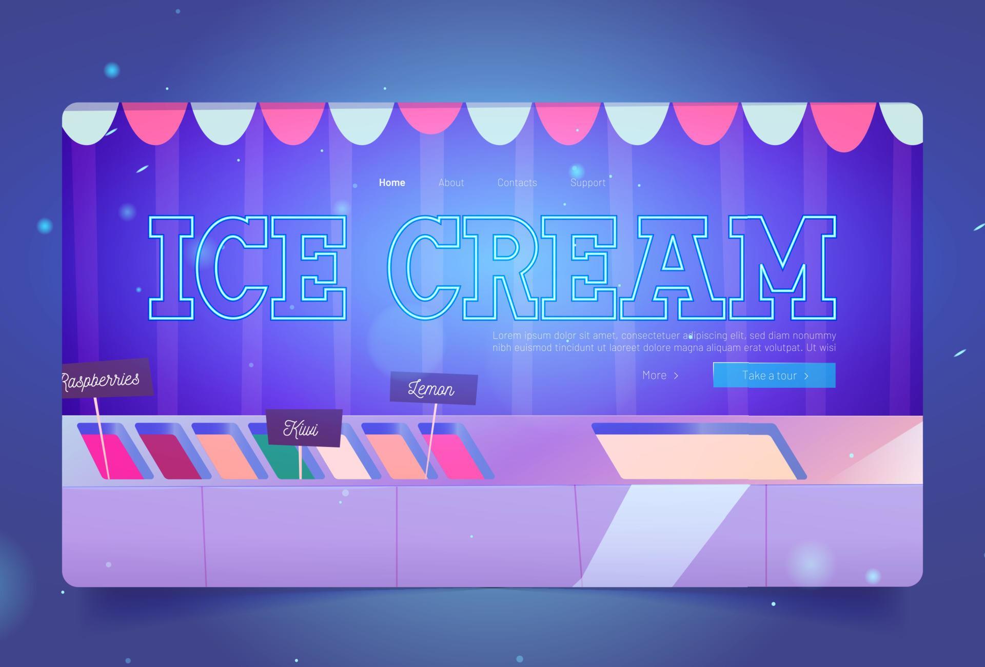 Ice cream shop website with sundae in fridge 14400801 Vector Art at Vecteezy