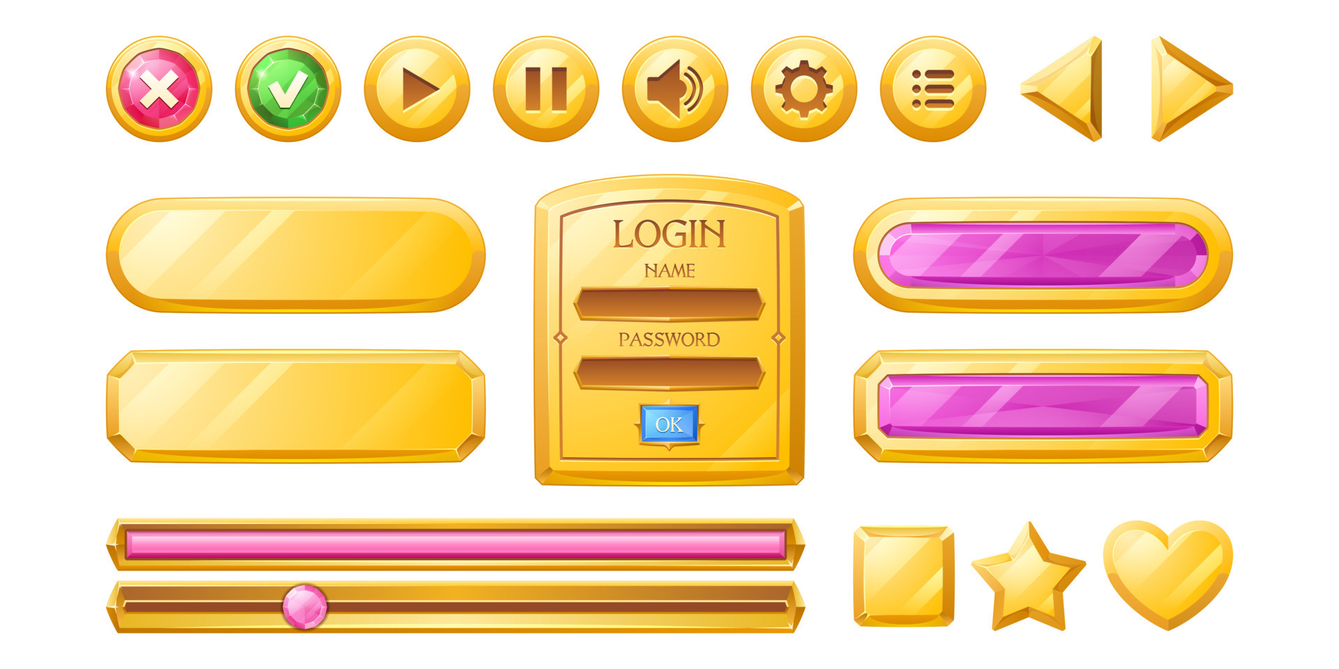 Golden Buttons For Ui Game Gui Elements 14400887 Vector Art At Vecteezy