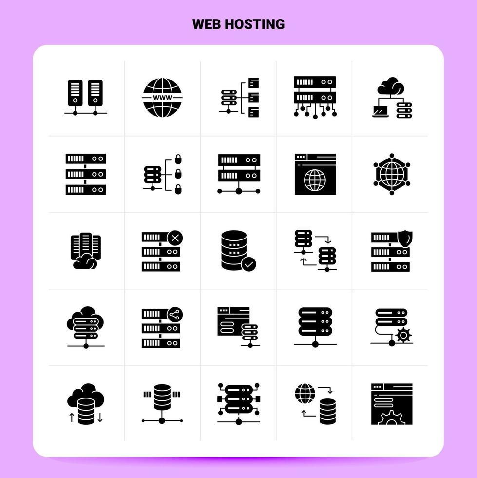 Solid 25 Web Hosting Icon Set Vector Glyph Style Design Black Icons Set Web And Mobile Business