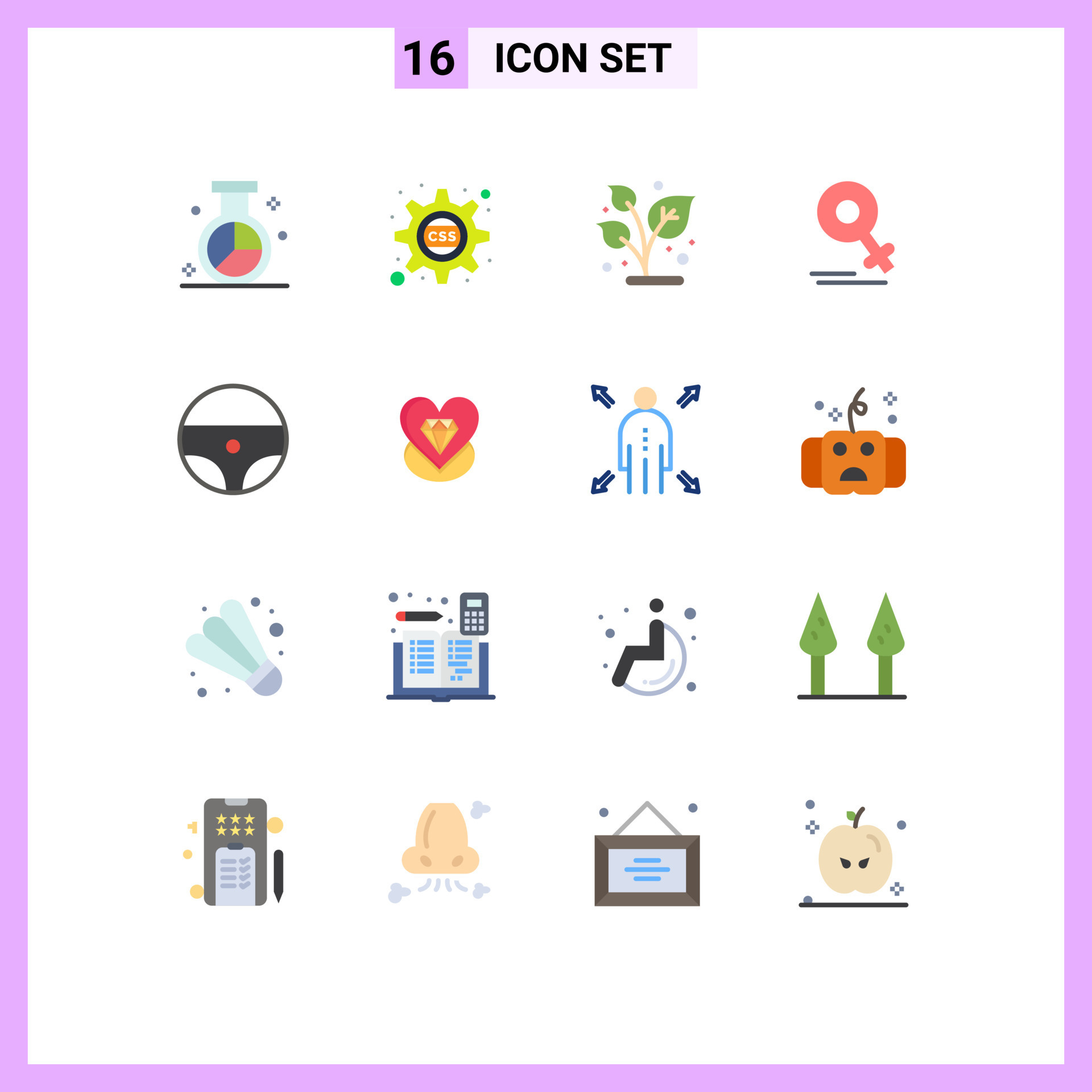 Stock Vector Icon Pack of 16 Line Signs and Symbols for car love css ...