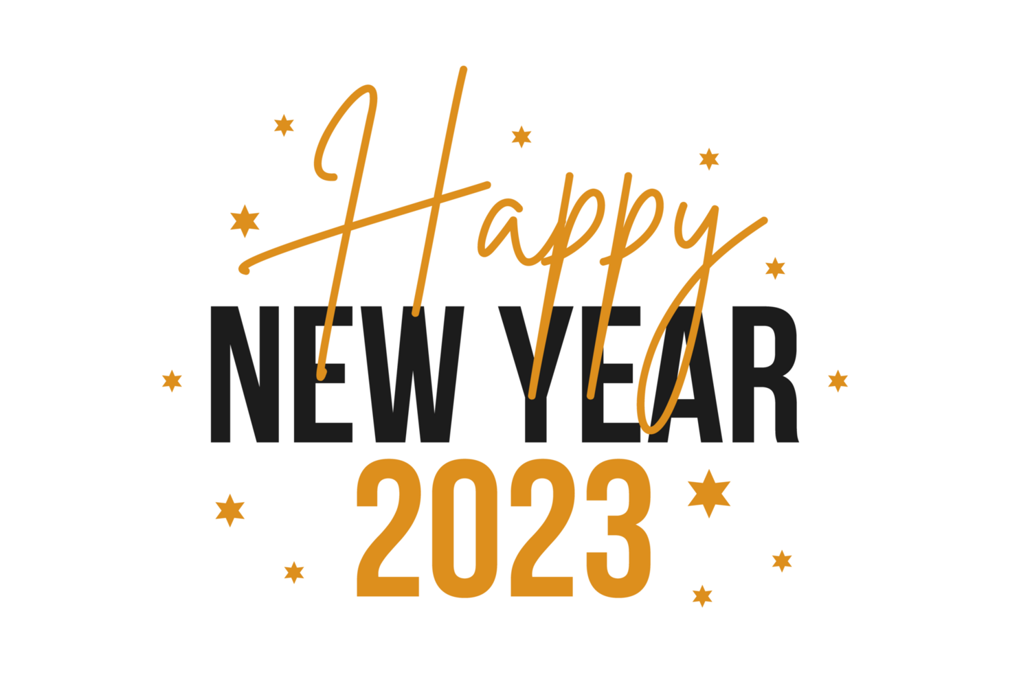 Design De Letras Ouro Feliz Ano Novo 2023 Com Estrela 14403645 Png