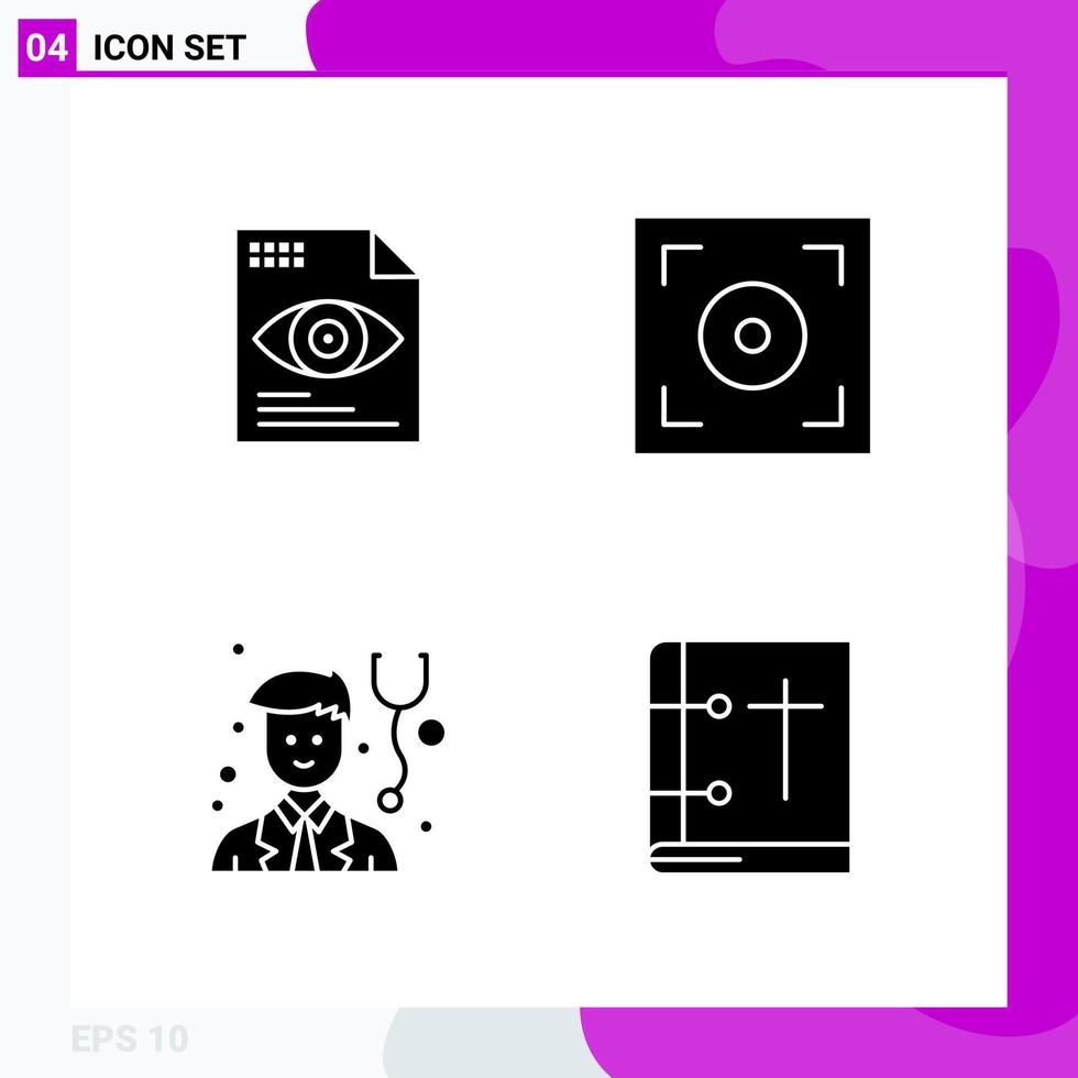 Solid Icon set Pack of 4 Glyph Icons isolated on White Background for ...