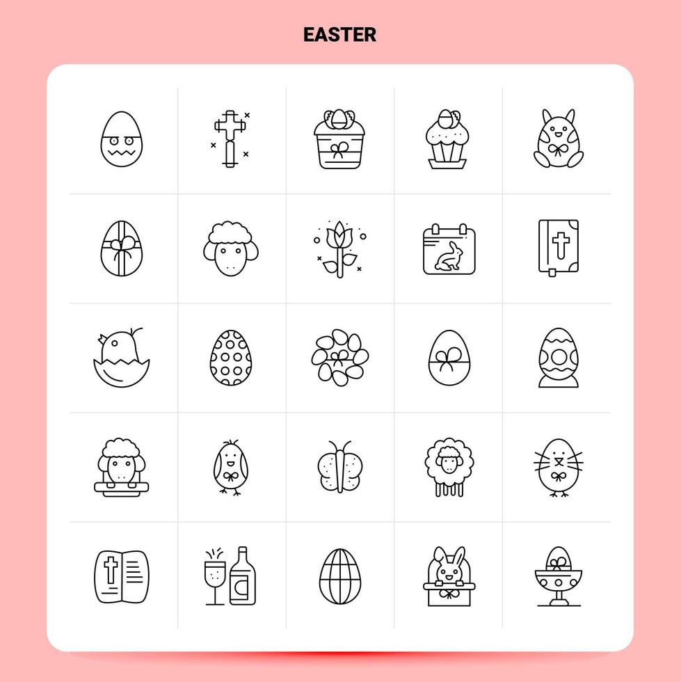 Outline 25 Easter Icon Set Vector Line Style Design Black Icons Set Linear Pictogram Pack Web