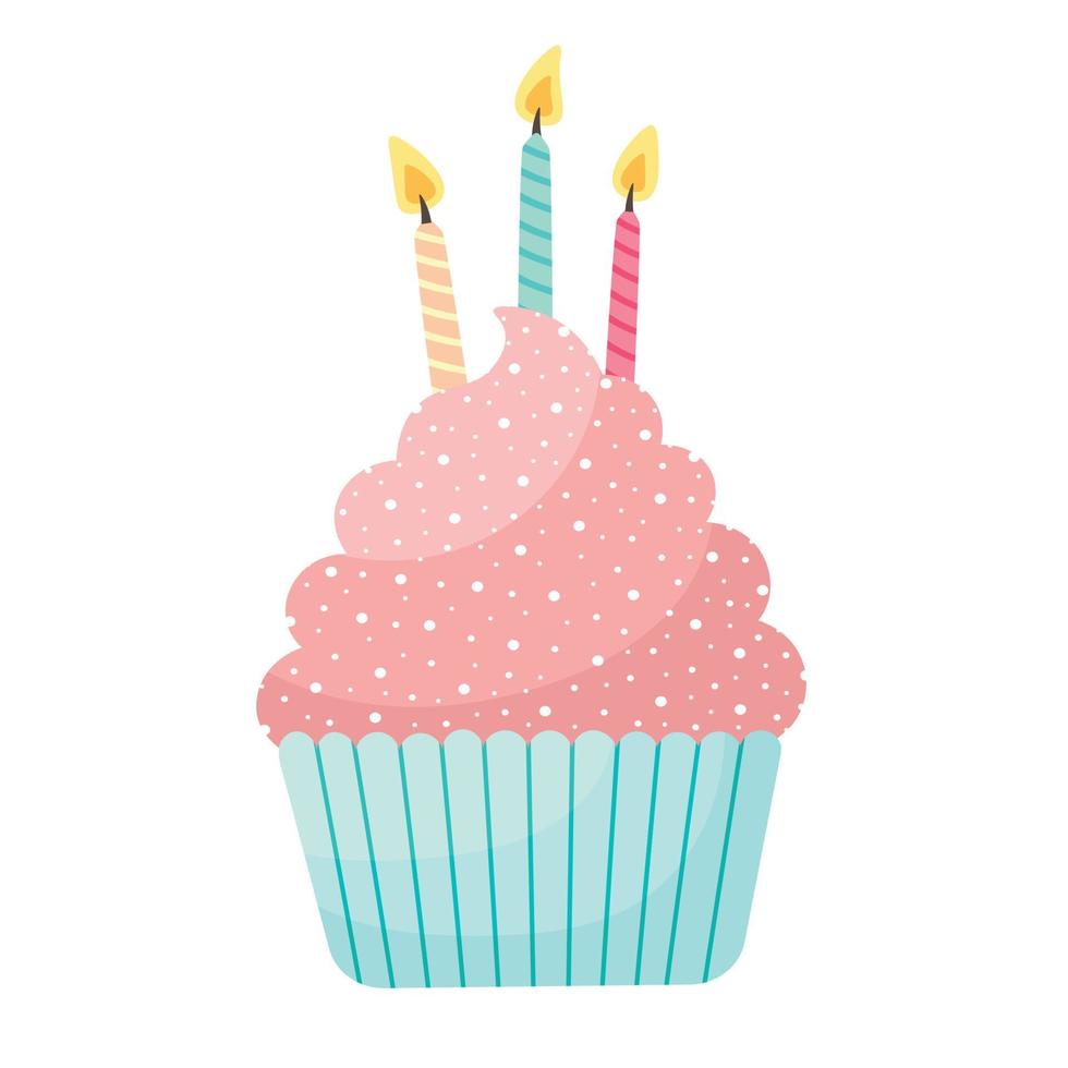 Doodle flat clipart. Cute sweet birthday cake with candles. All objects ...