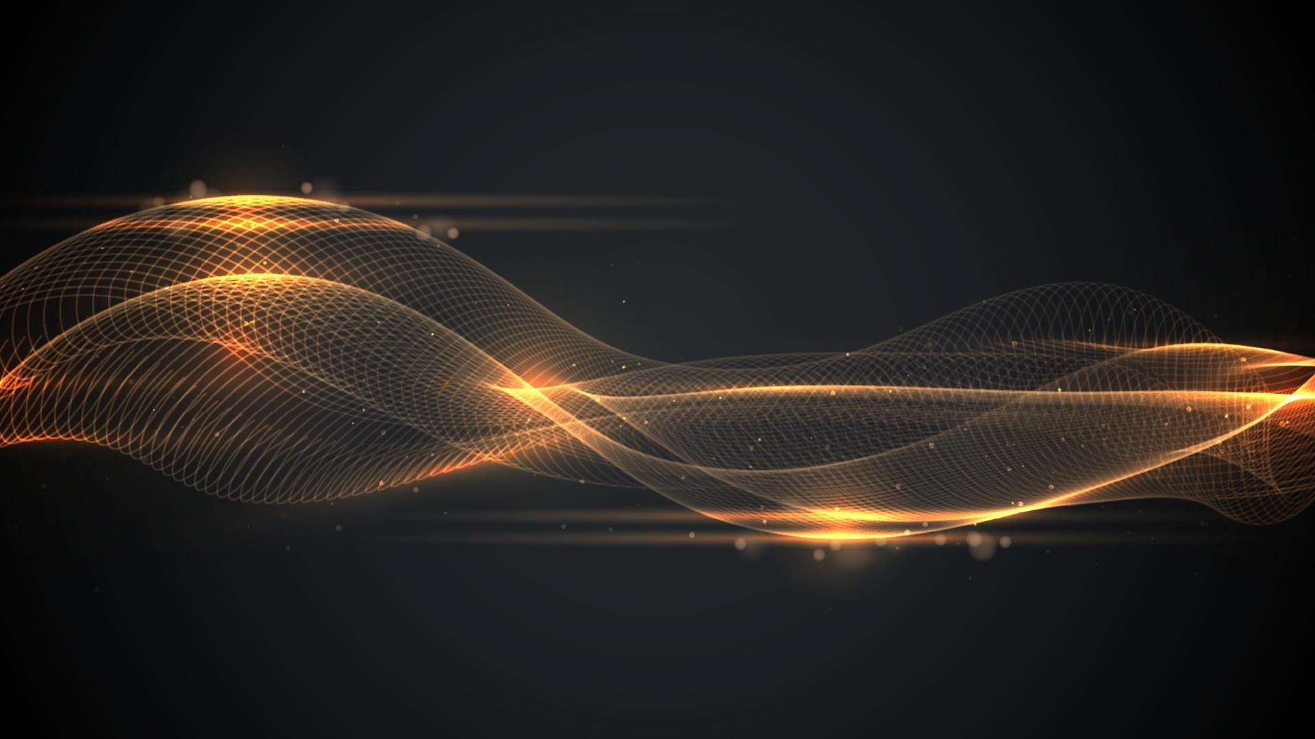 Abstract golden wave lines design elements with lighting glitter effect on black background ...