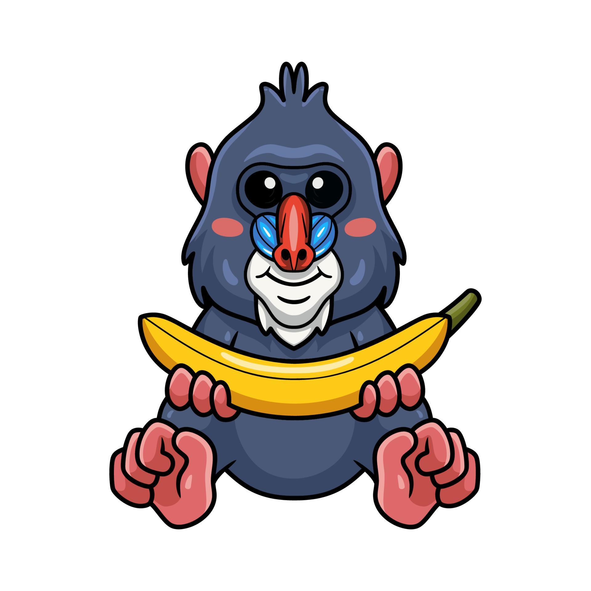 pequeño dibujo animado lindo del mandril que sostiene un plátano 14418661 Vector en Vecteezy