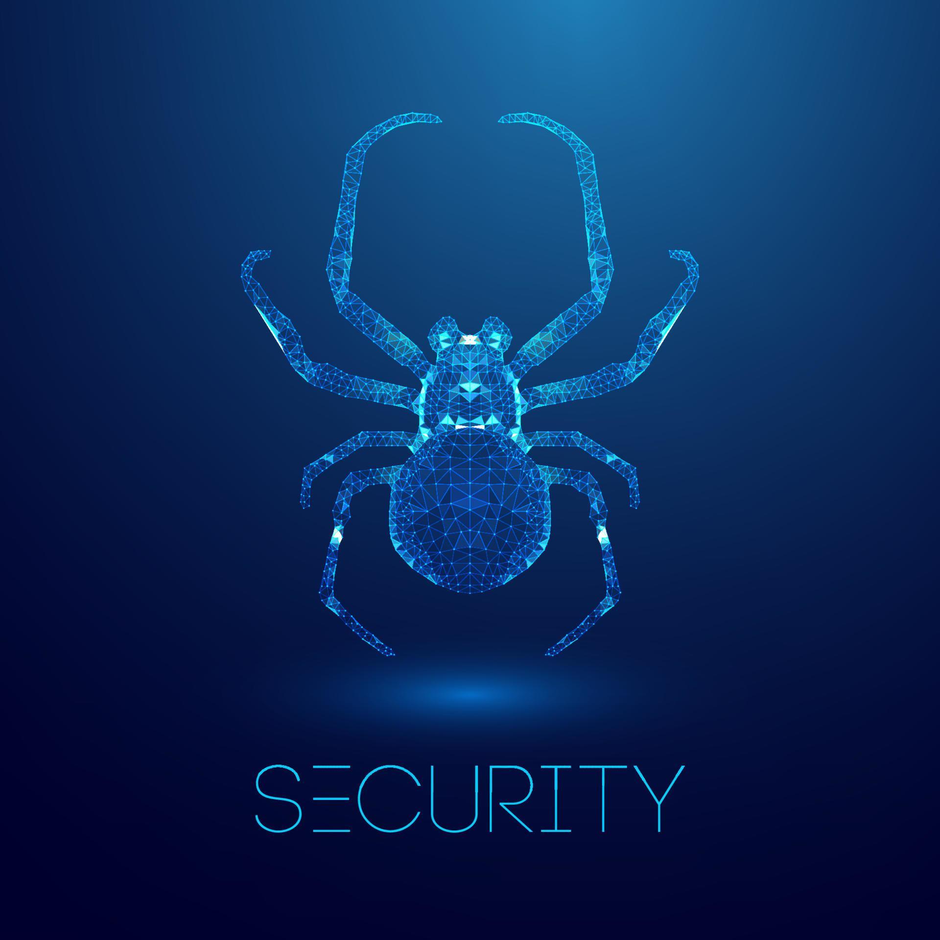 Virus spider in low poly style on blue background. Cybercryme ...