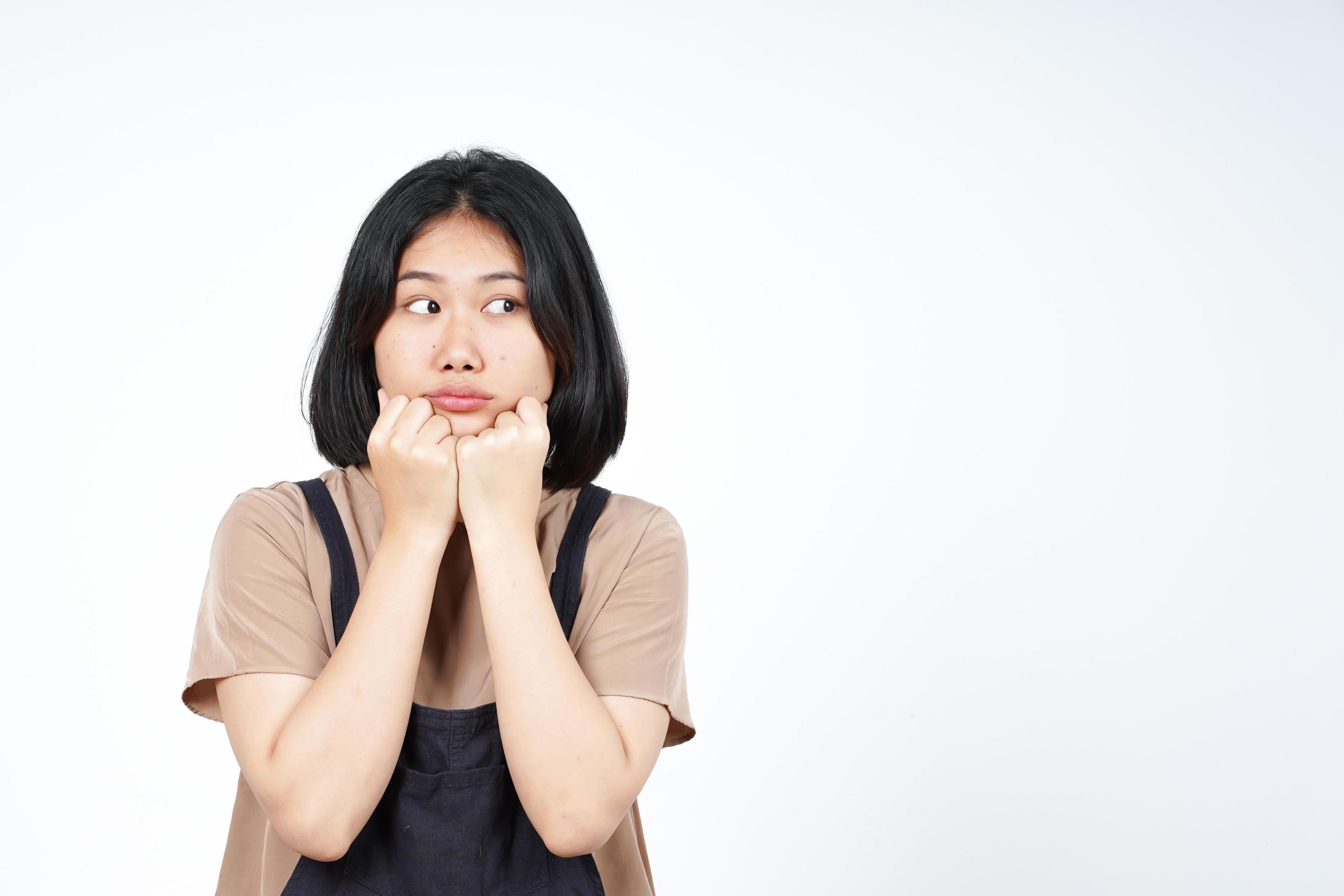 Thinking and Curious gesture Of Beautiful Asian Woman Isolated On White ...