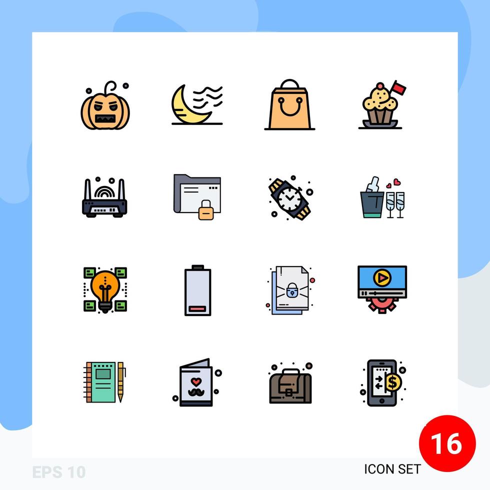 User Interface Pack Of 16 Basic Flat Color Filled Lines Of Device Cooker Hat Weather Cooker Chef