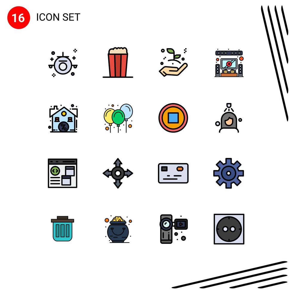 Set of 16 Modern UI Icons Symbols Signs for real discount growth theater home Editable Creative ...