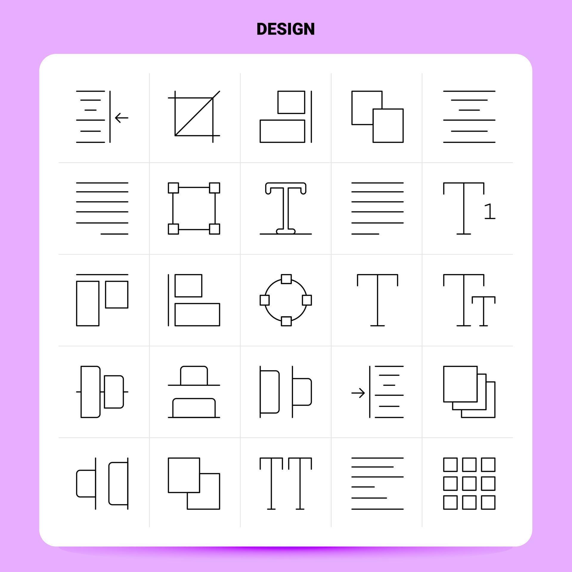 Outline 25 Design Icon Set Vector Line Style Design Black Icons Set