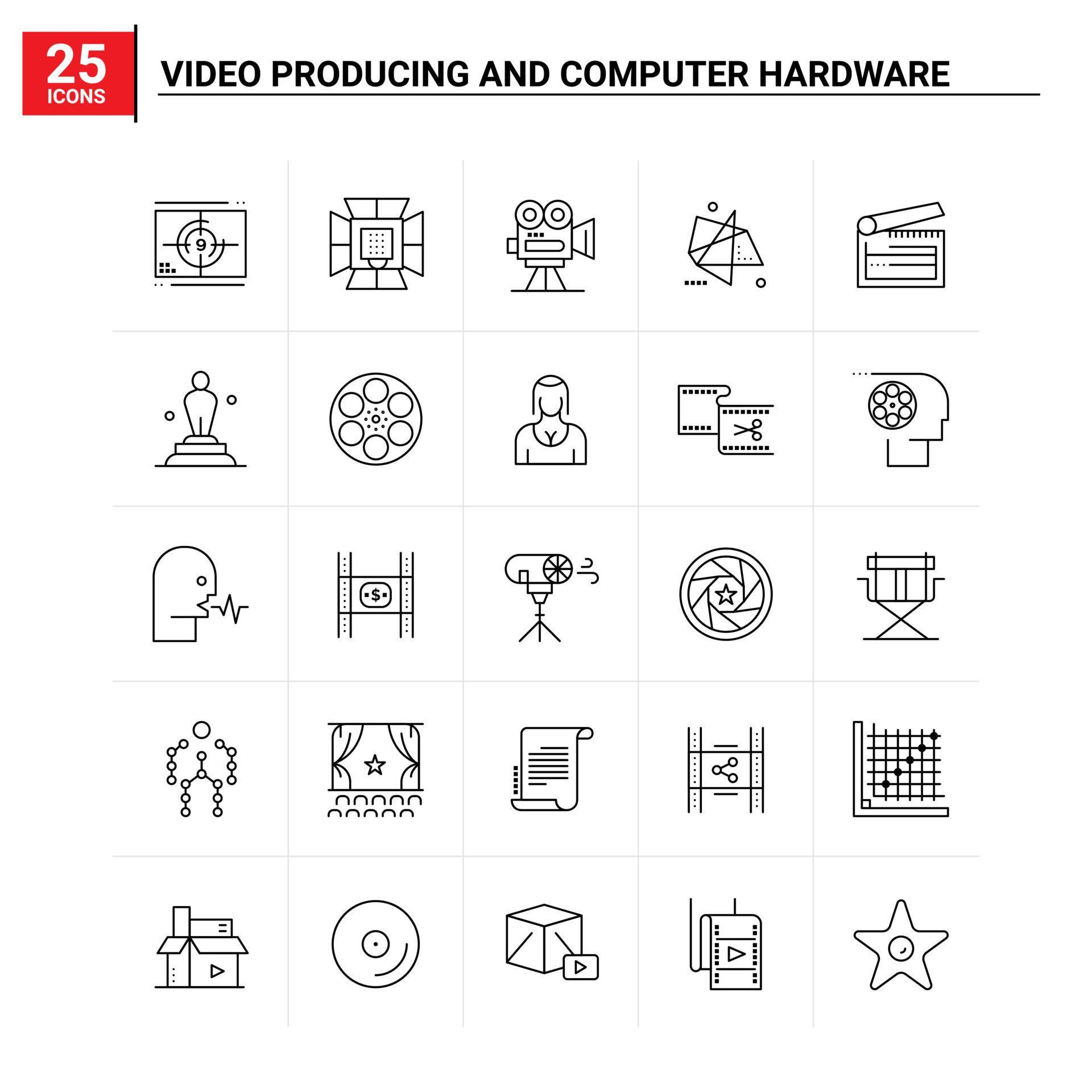 25 Video Producing And Computer Hardware icon set vector background ...