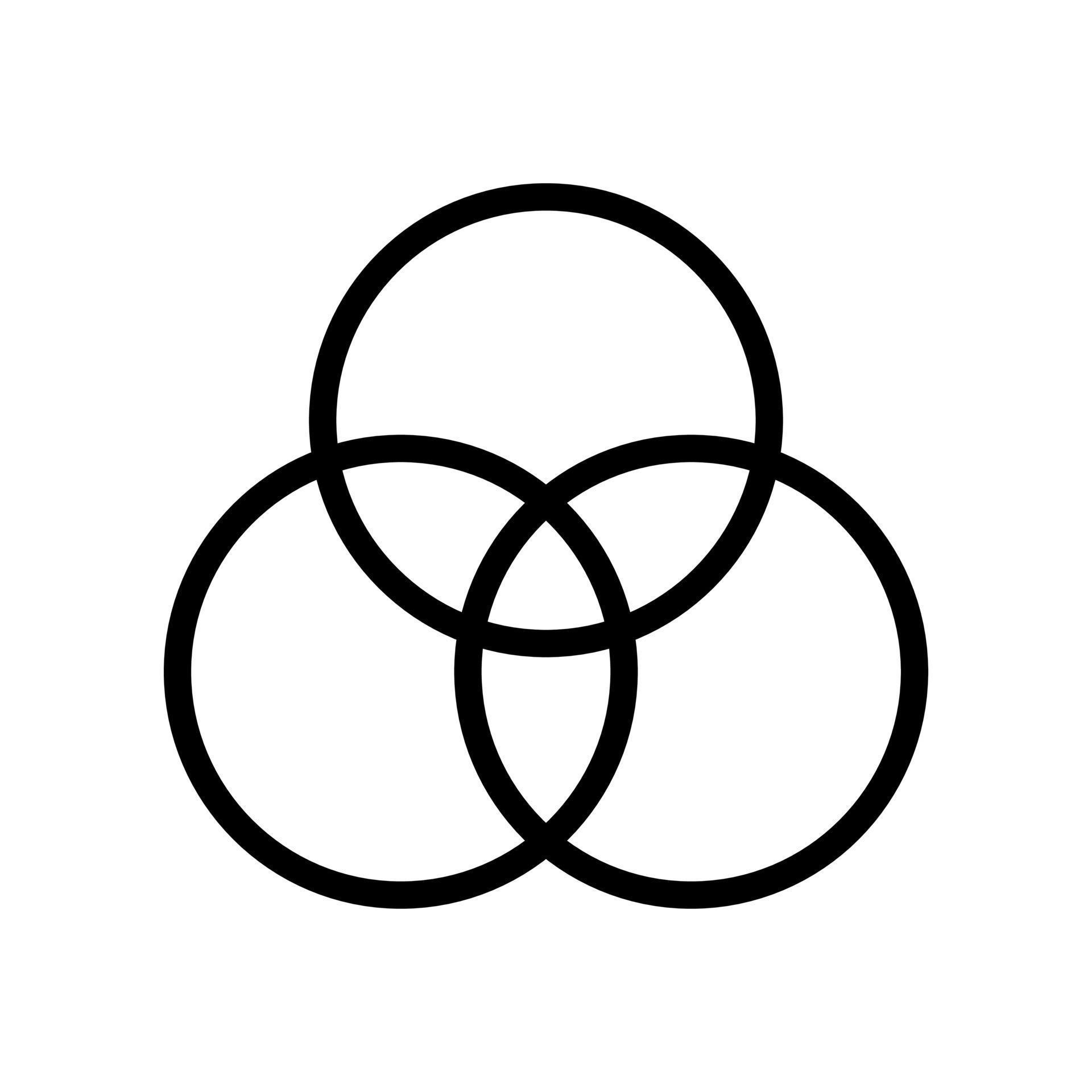 Three overlapping circle venn diagram icon in line style design isolated on white background ...
