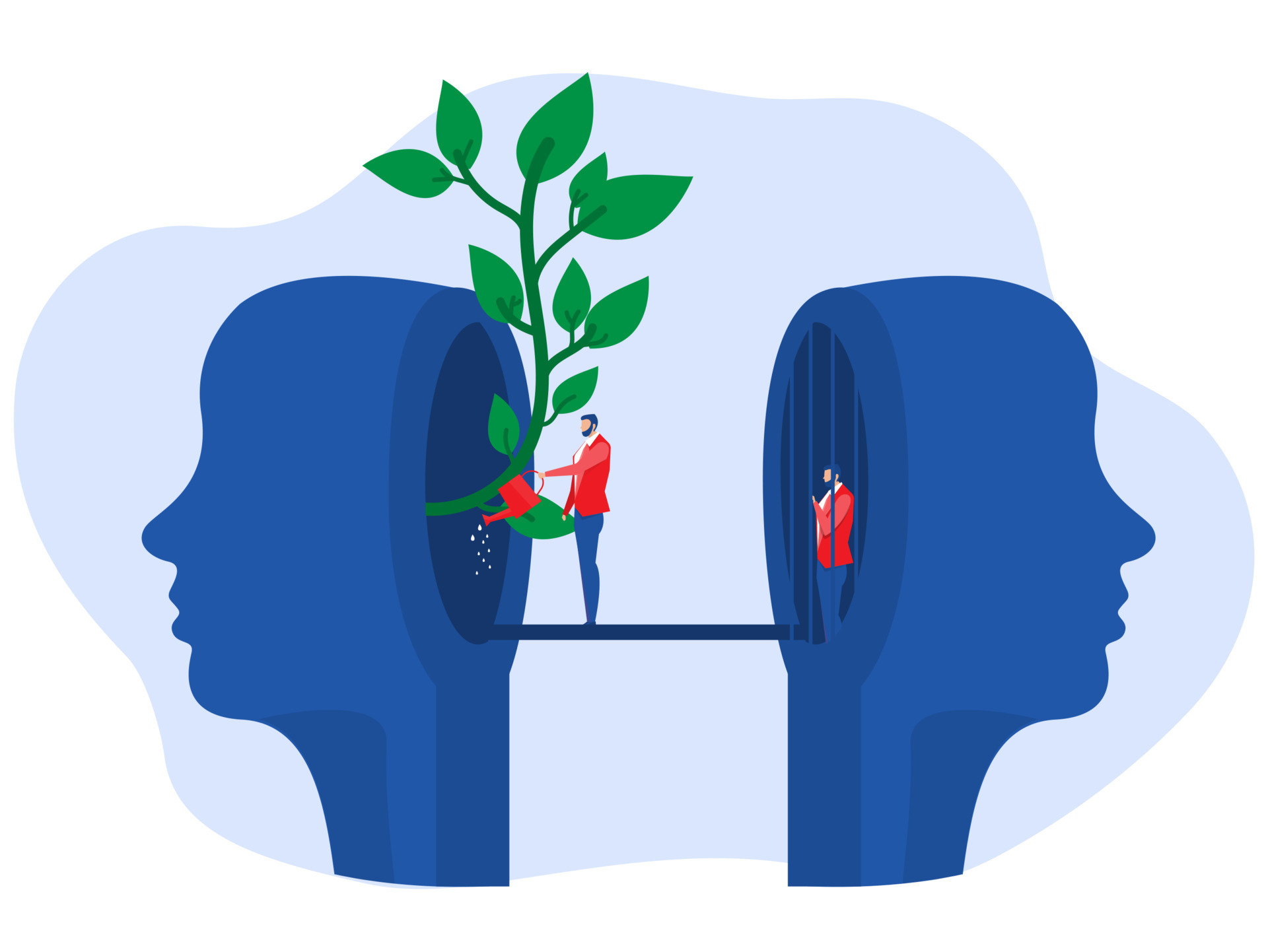Two Big head human think growth mindset different fixed mindset concept ... Two Big head human think growth mindset different fixed mindset concept ...