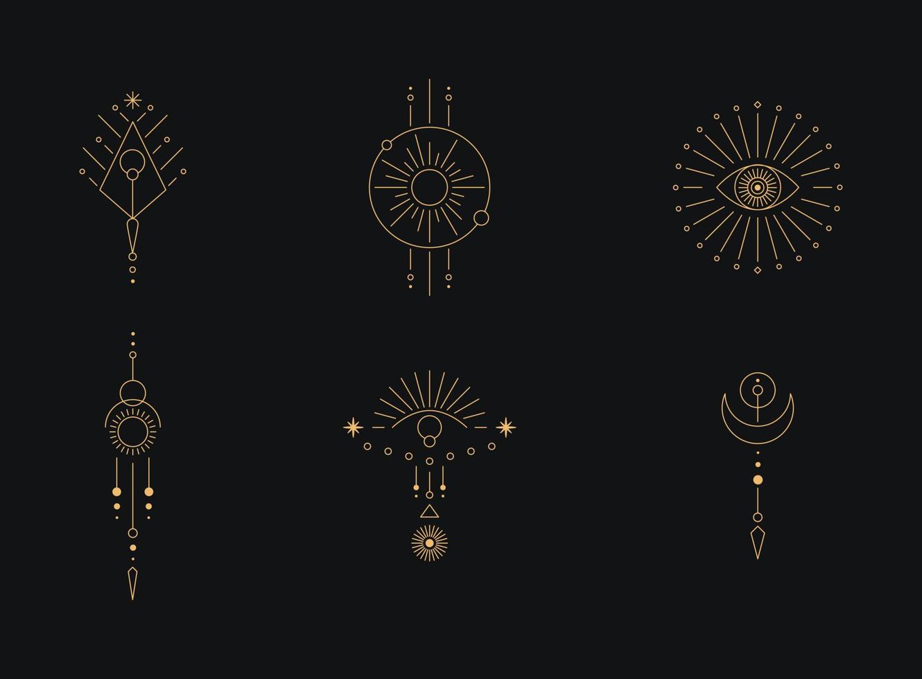 Set Of Moon And Sun Line Art Minimal Boho Linear Symbols Celestial Mystic Element Vector Line