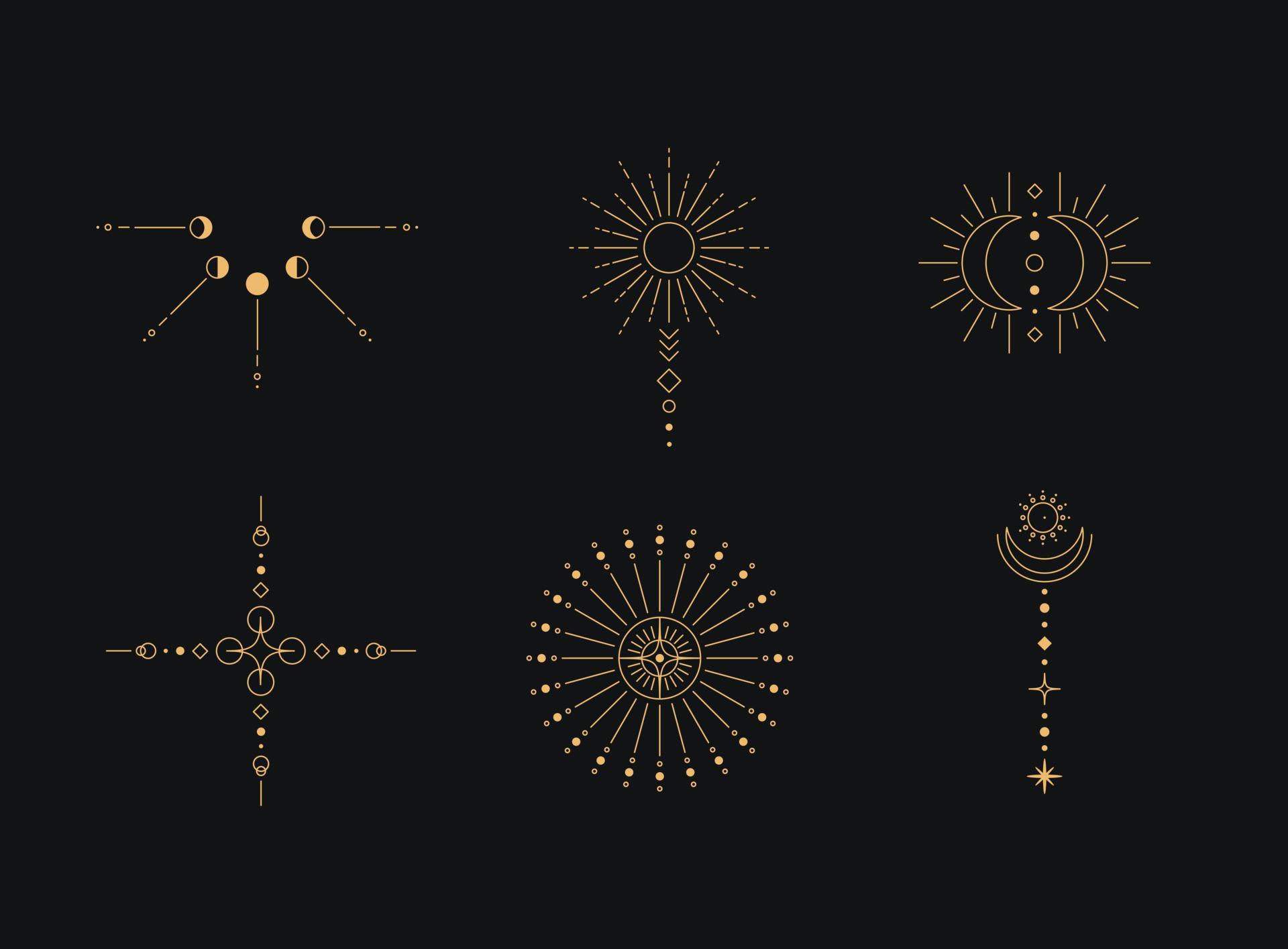 Set Of Moon And Sun Line Art Minimal Boho Linear Symbols Celestial Mystic Element Vector Line