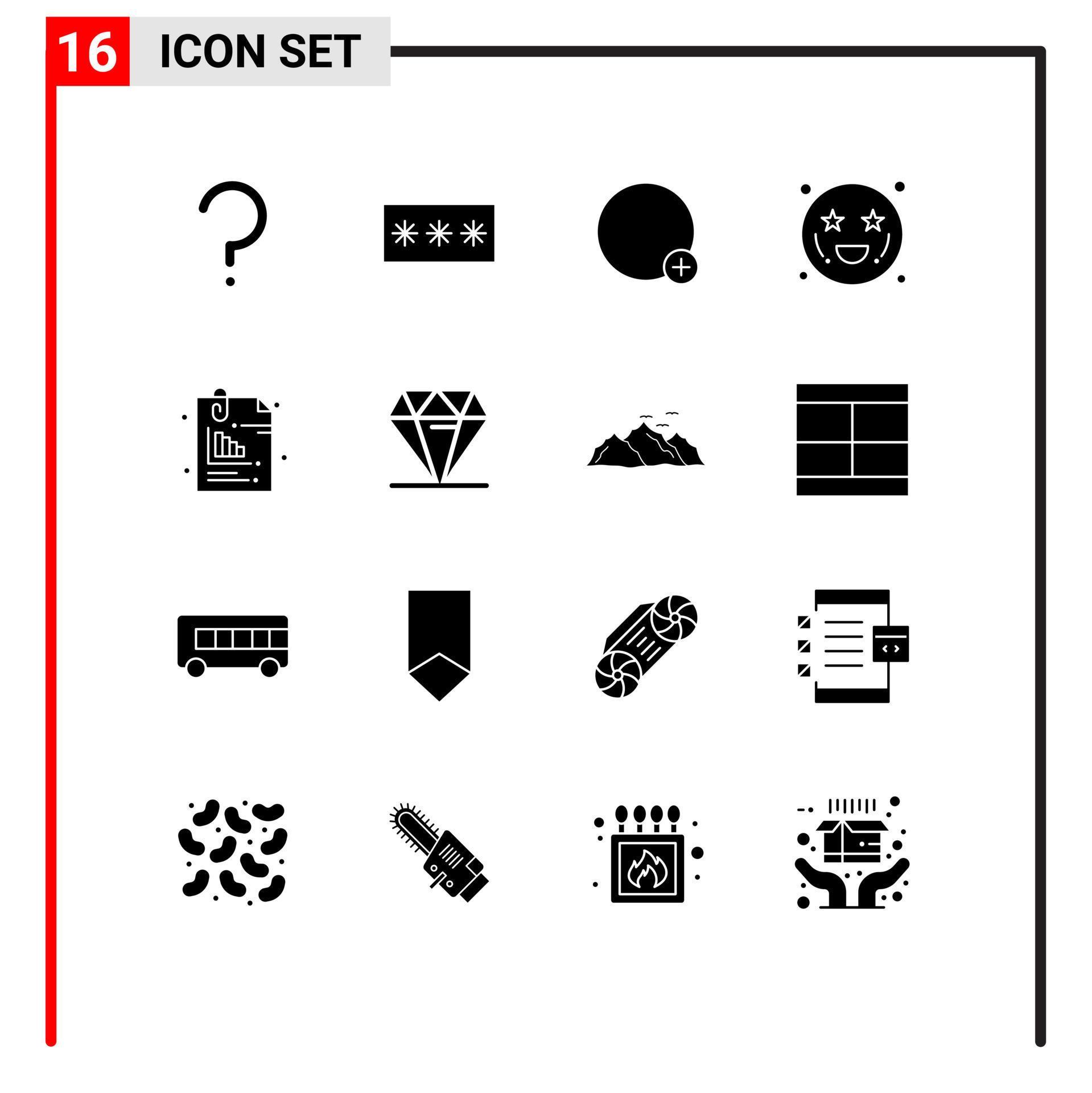 Group Of 16 Solid Glyphs Signs And Symbols For Attachment Emots Pin Affection Ui Editable Vector
