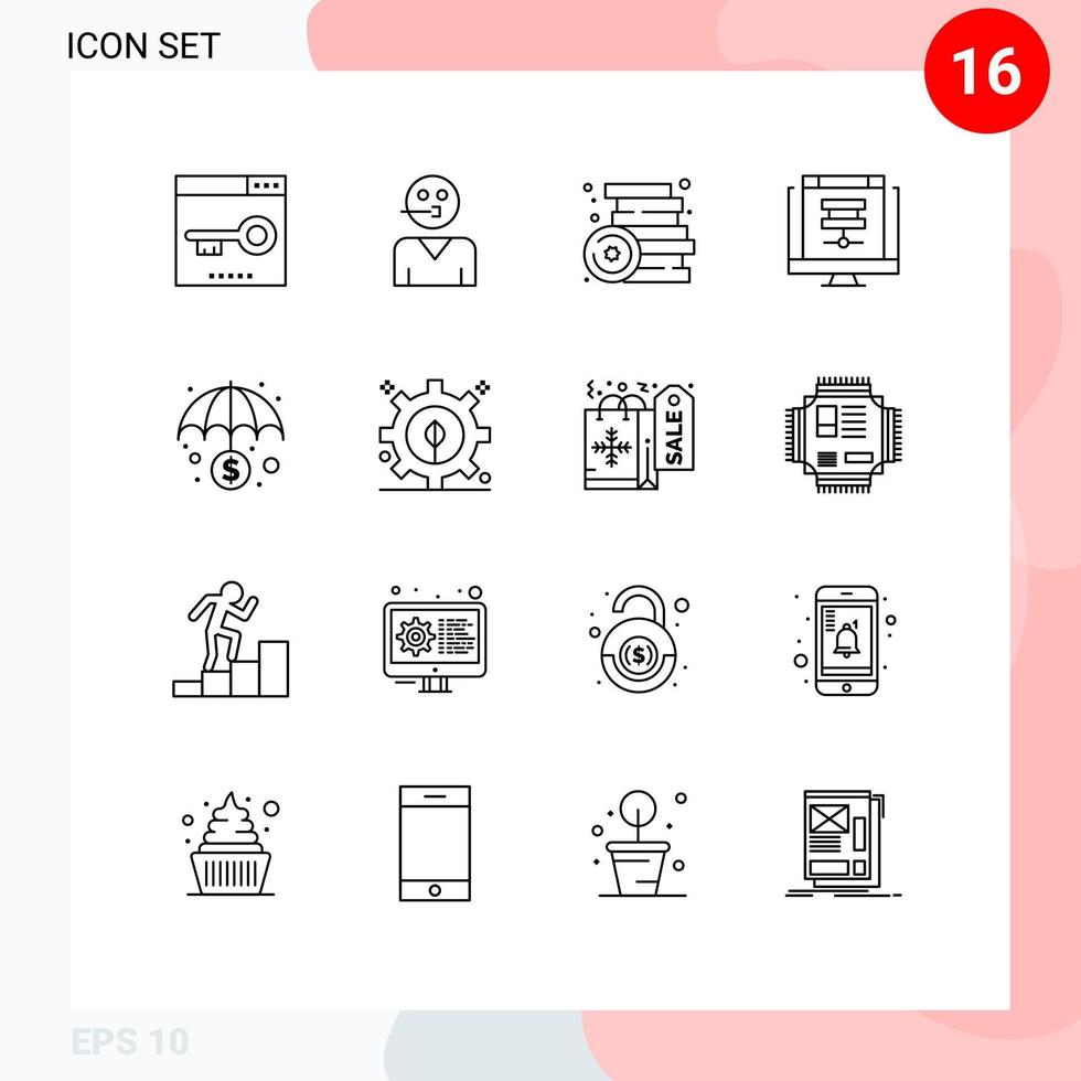 User Interface Pack Of 16 Basic Outlines Of Database Cloud Support Toys Party Editable Vector