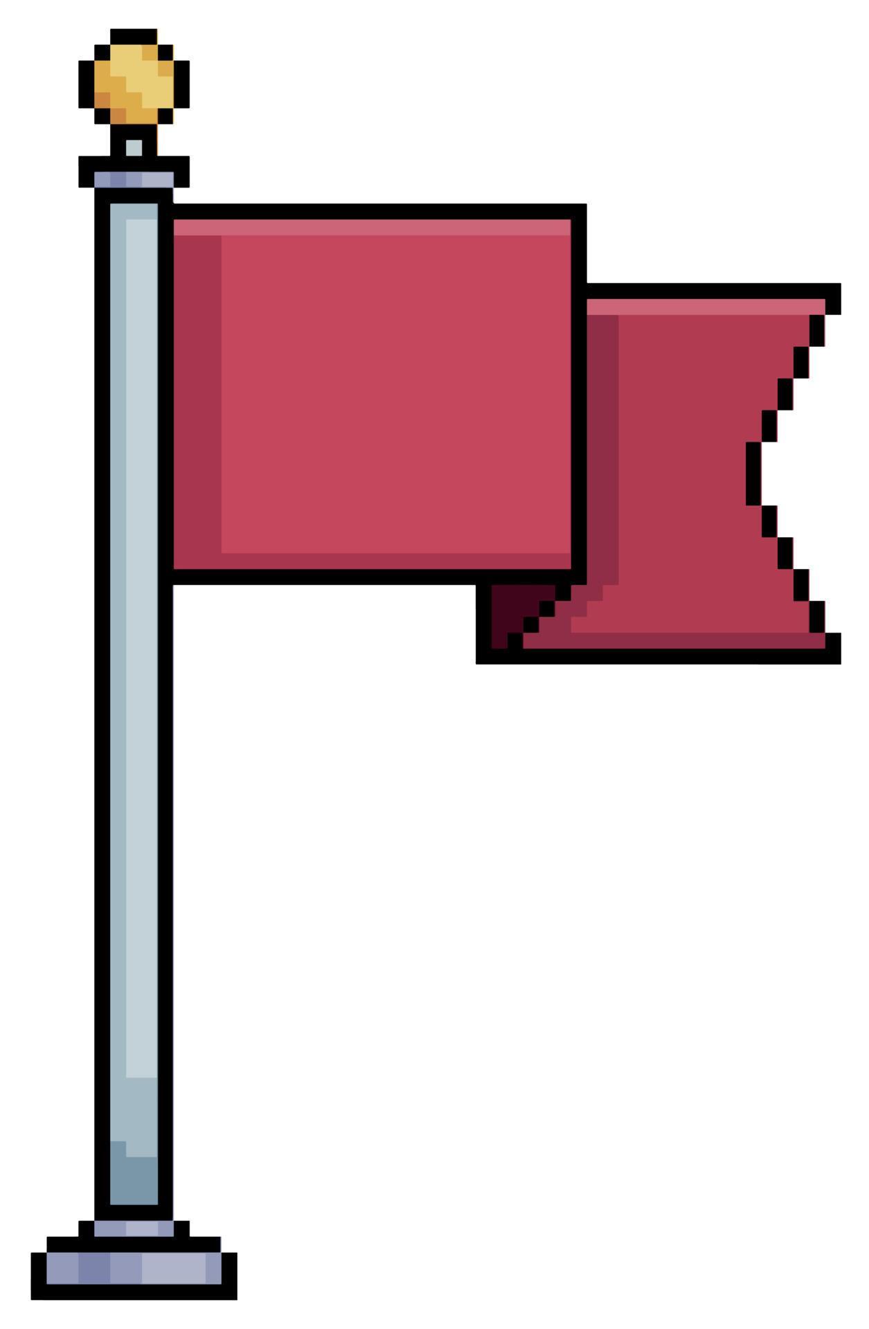 Pixel art flagpole with red flag vector icon for 8bit game on white ...