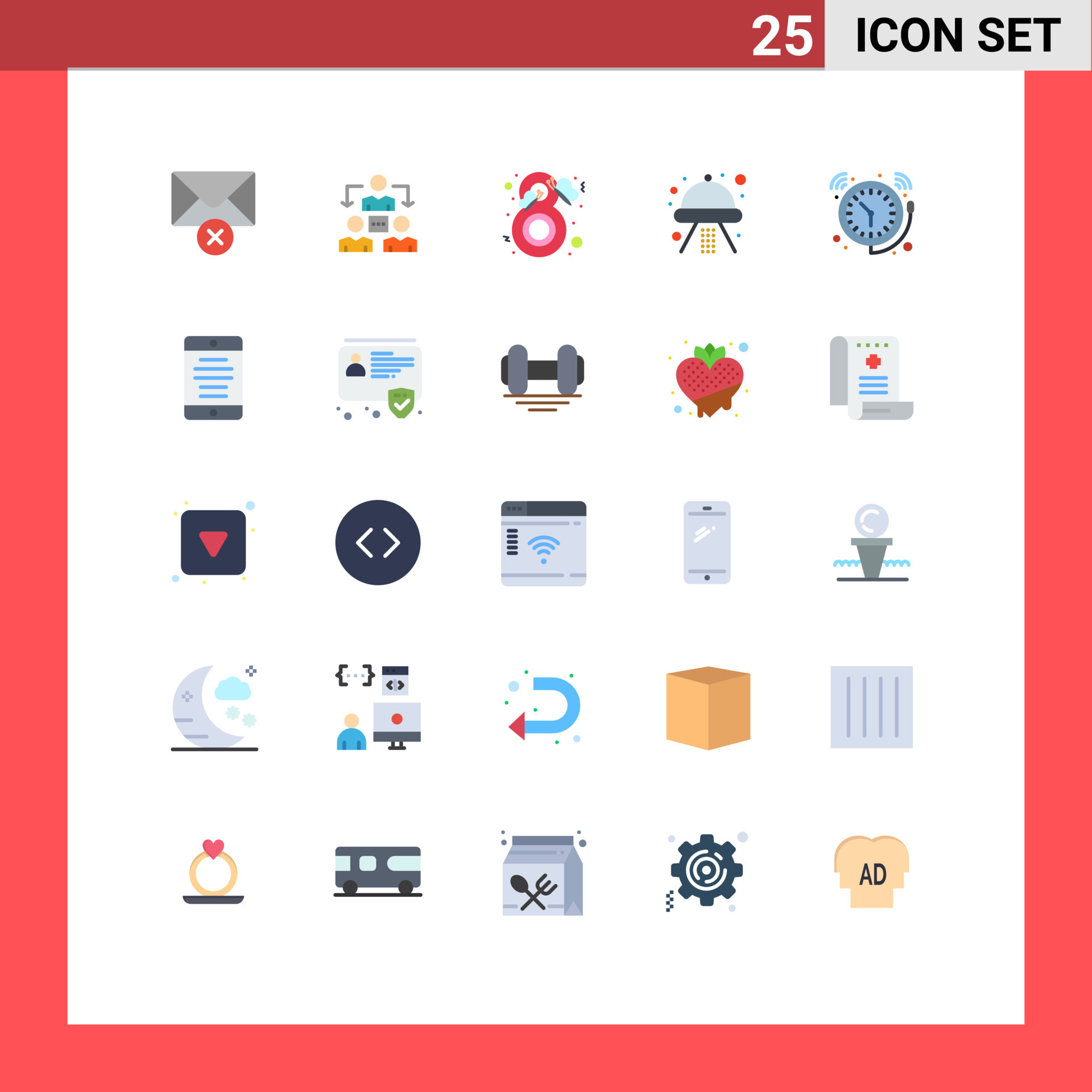 25 User Interface Flat Color Pack of modern Signs and Symbols of bell ...