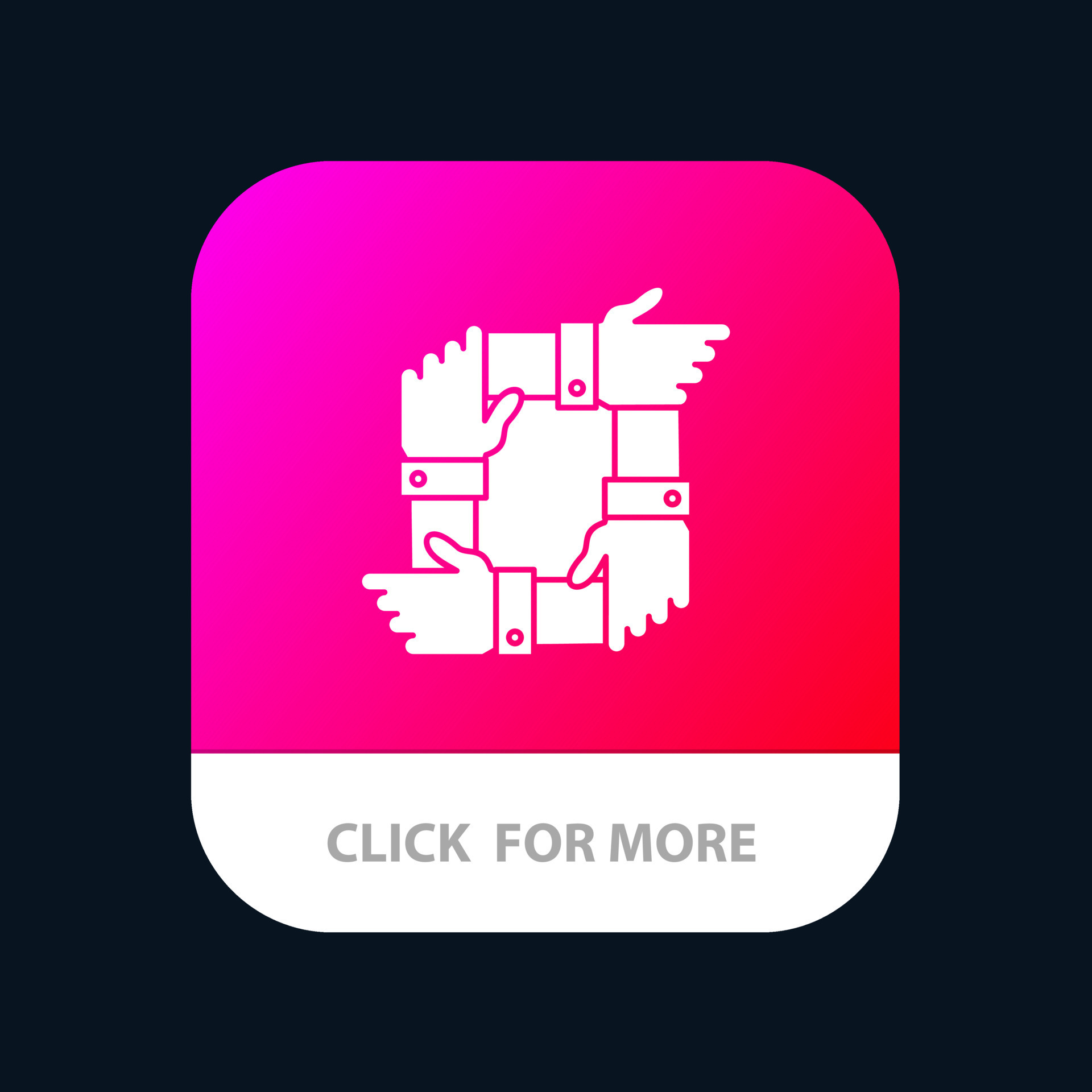 Teamwork Business Collaboration Hands Partnership Team Mobile App Button Android and IOS Glyph ...