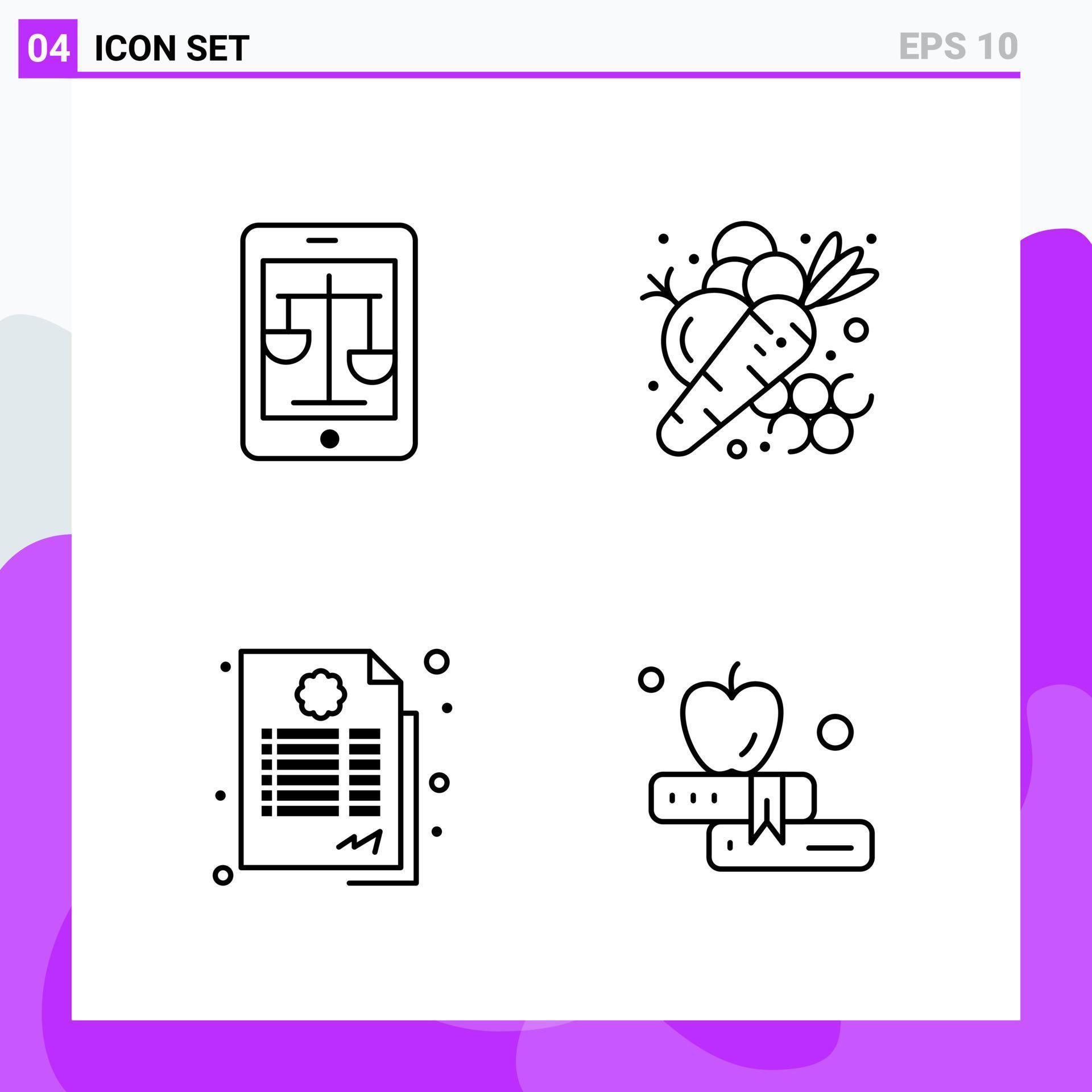 Set Of 4 Icons In Line Style Creative Outline Symbols For Website Design And Mobile Apps Simple